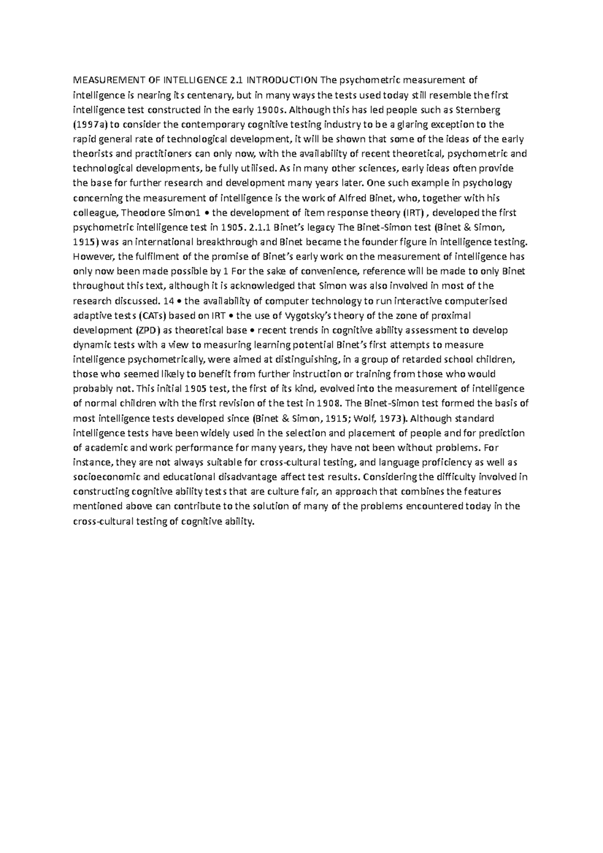 Measuring intelligence - MEASUREMENT OF INTELLIGENCE 2 INTRODUCTION The ...