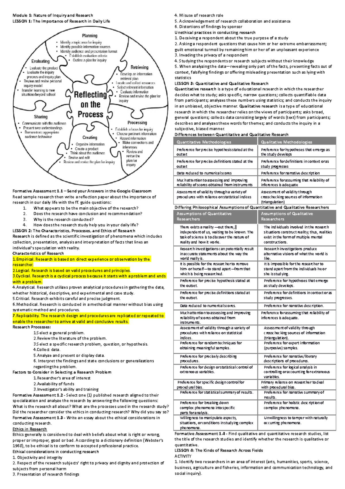 Prac 1 Notes Module 1 Module 1 Nature Of Inquiry And Research Lesson