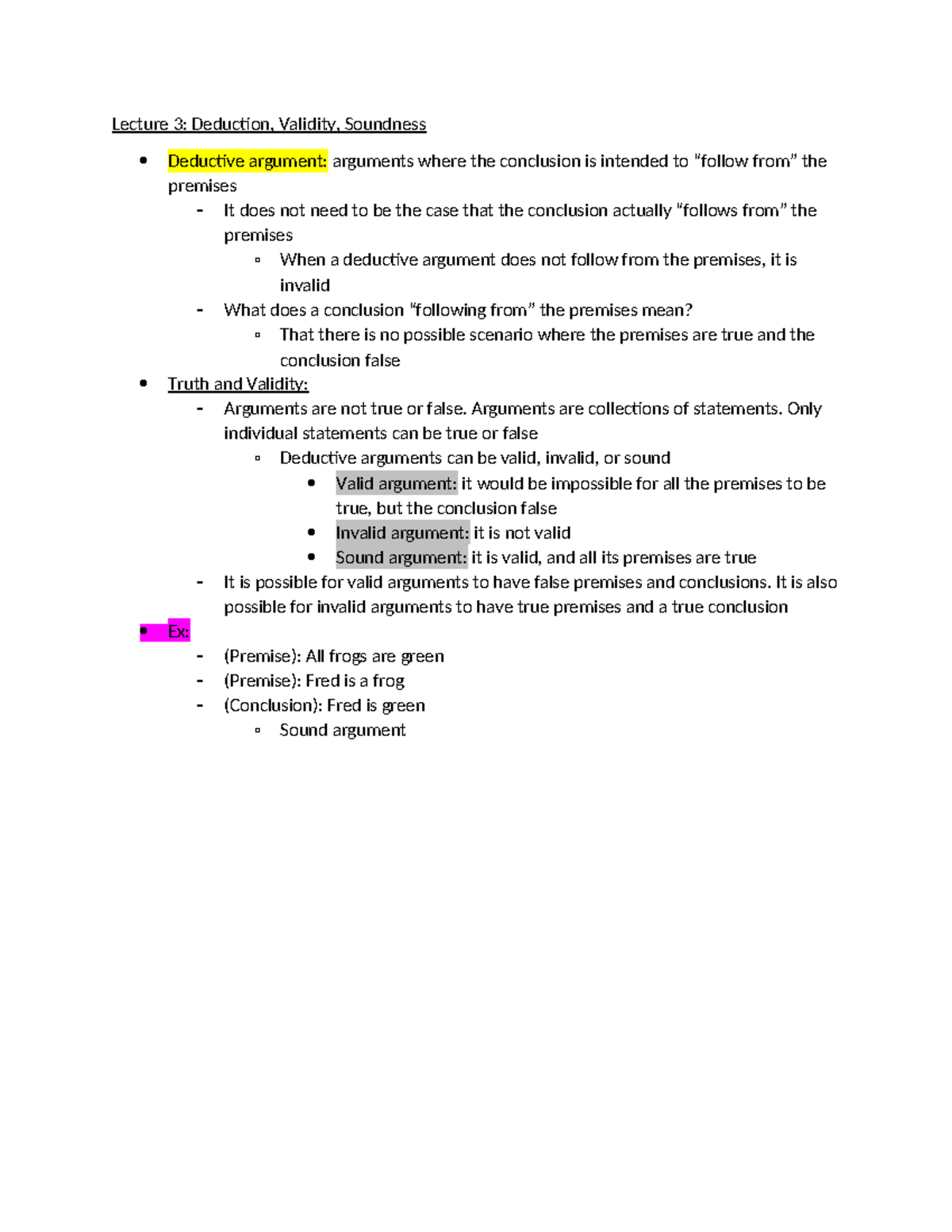 Intro To Logic Notes Lecture 3 Deduction Validity Soundness Deductive Argument Arguments