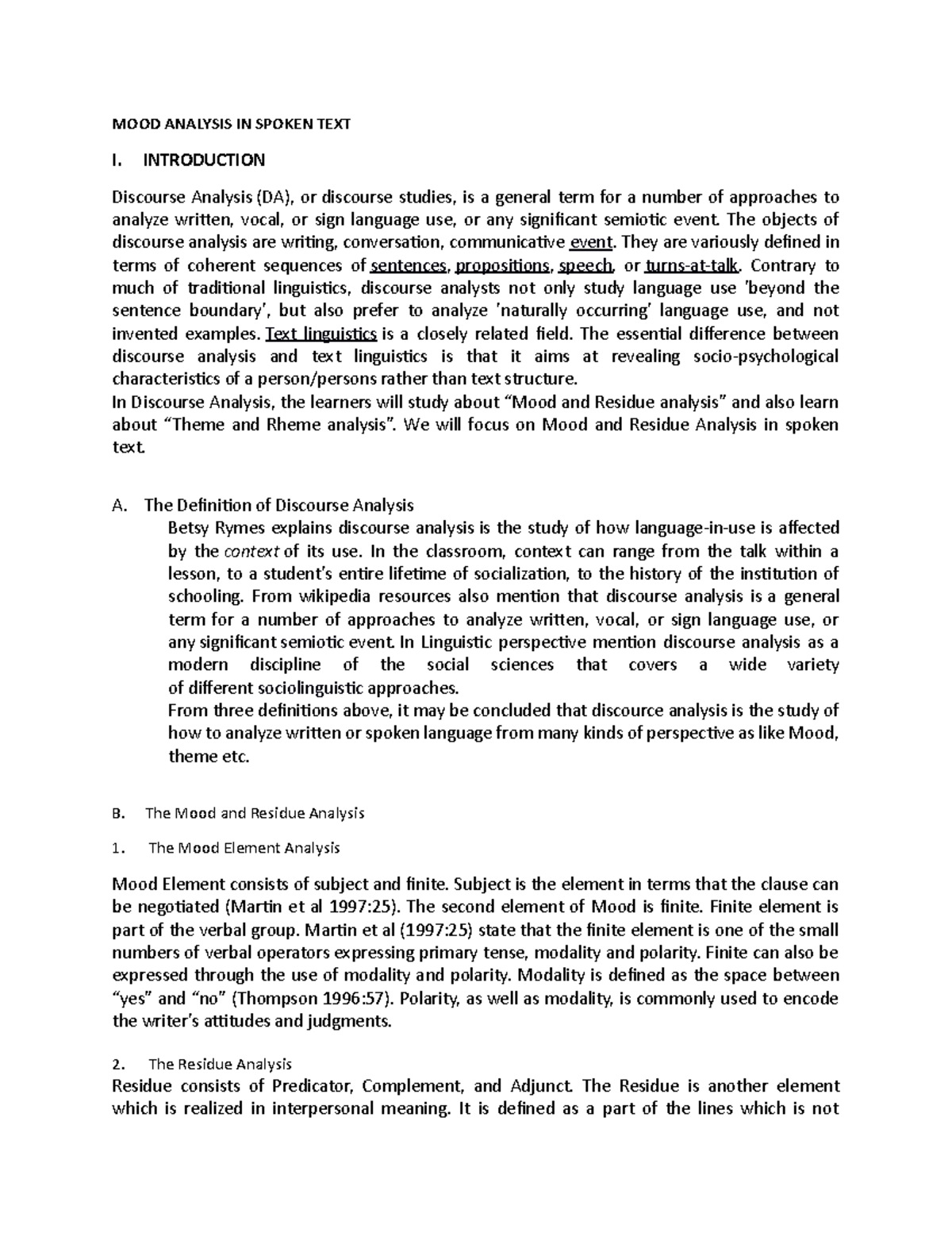 MOOD Analysis IN Spoken TEXT sample - MOOD ANALYSIS IN SPOKEN TEXT I ...