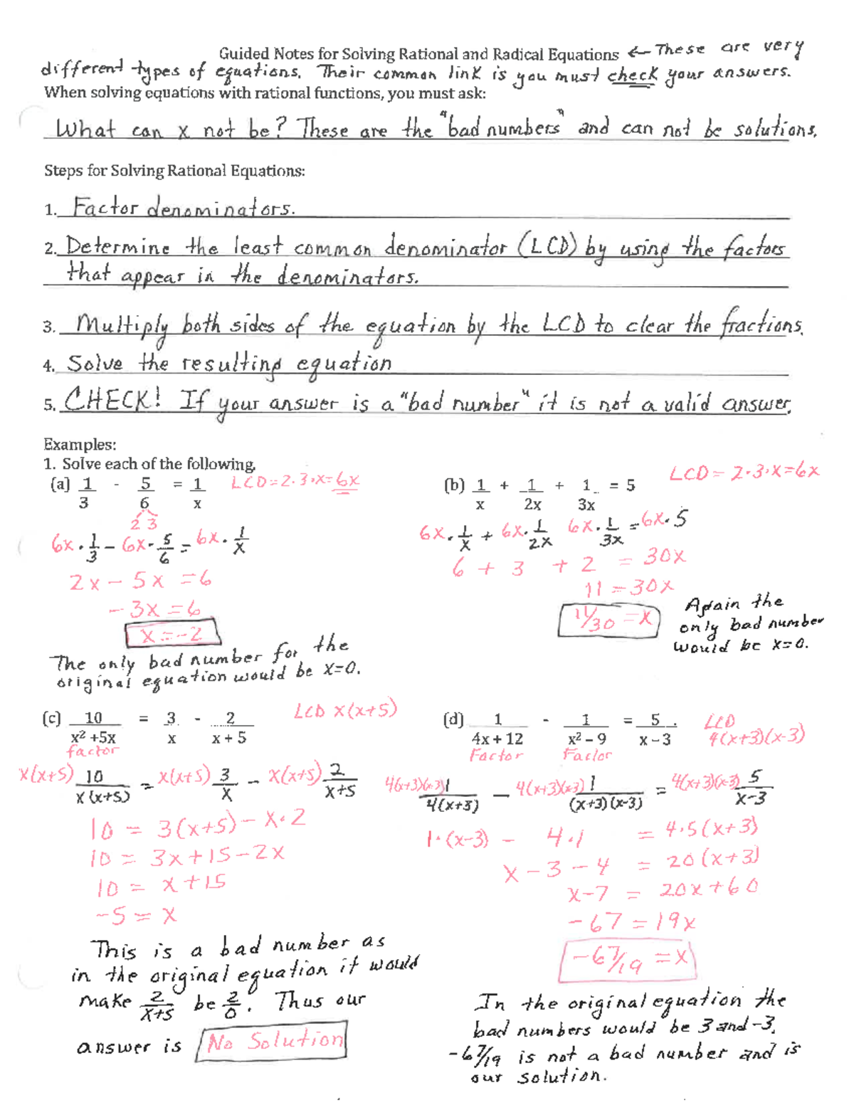 Rational,Radical Equations Notes Done - MATH 1533 - Studocu