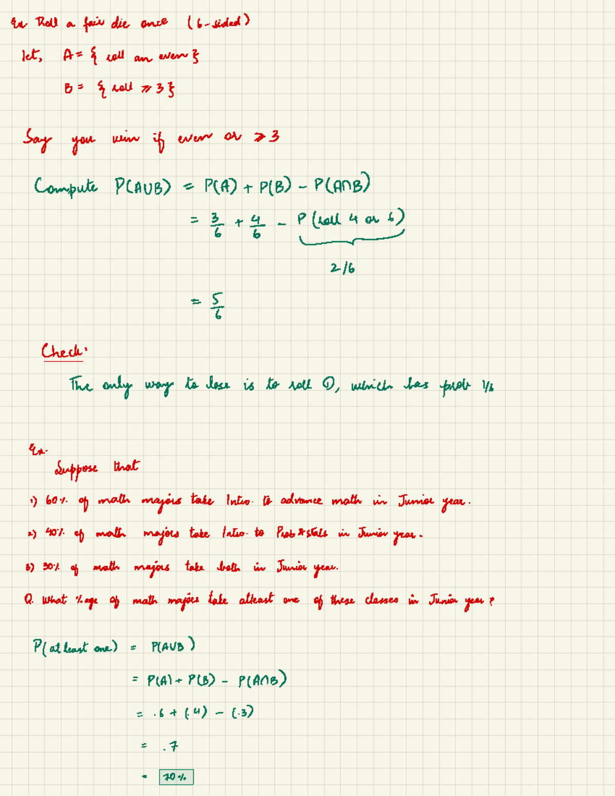 Additive law of probability - Ex. Roll a fair die once (6-sided) let, A ...