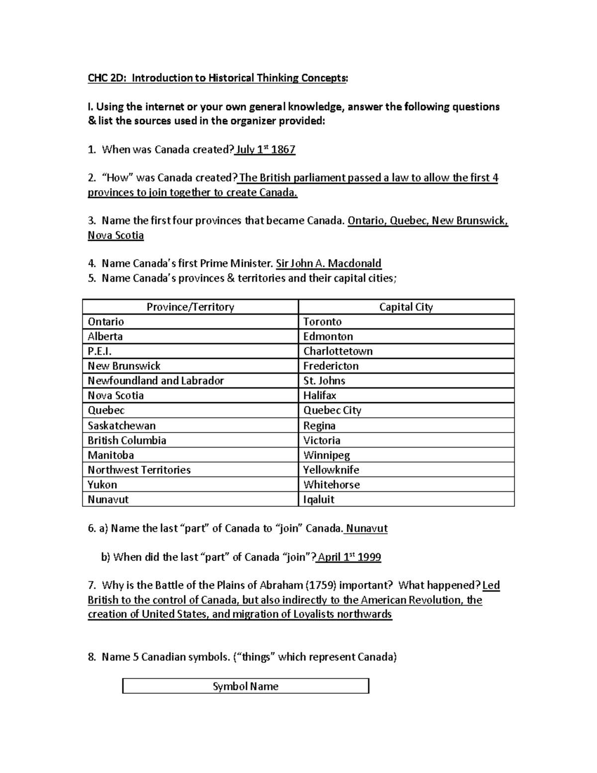 CHC 2D Introduction to Historical Thinking Concepts - Using the ...