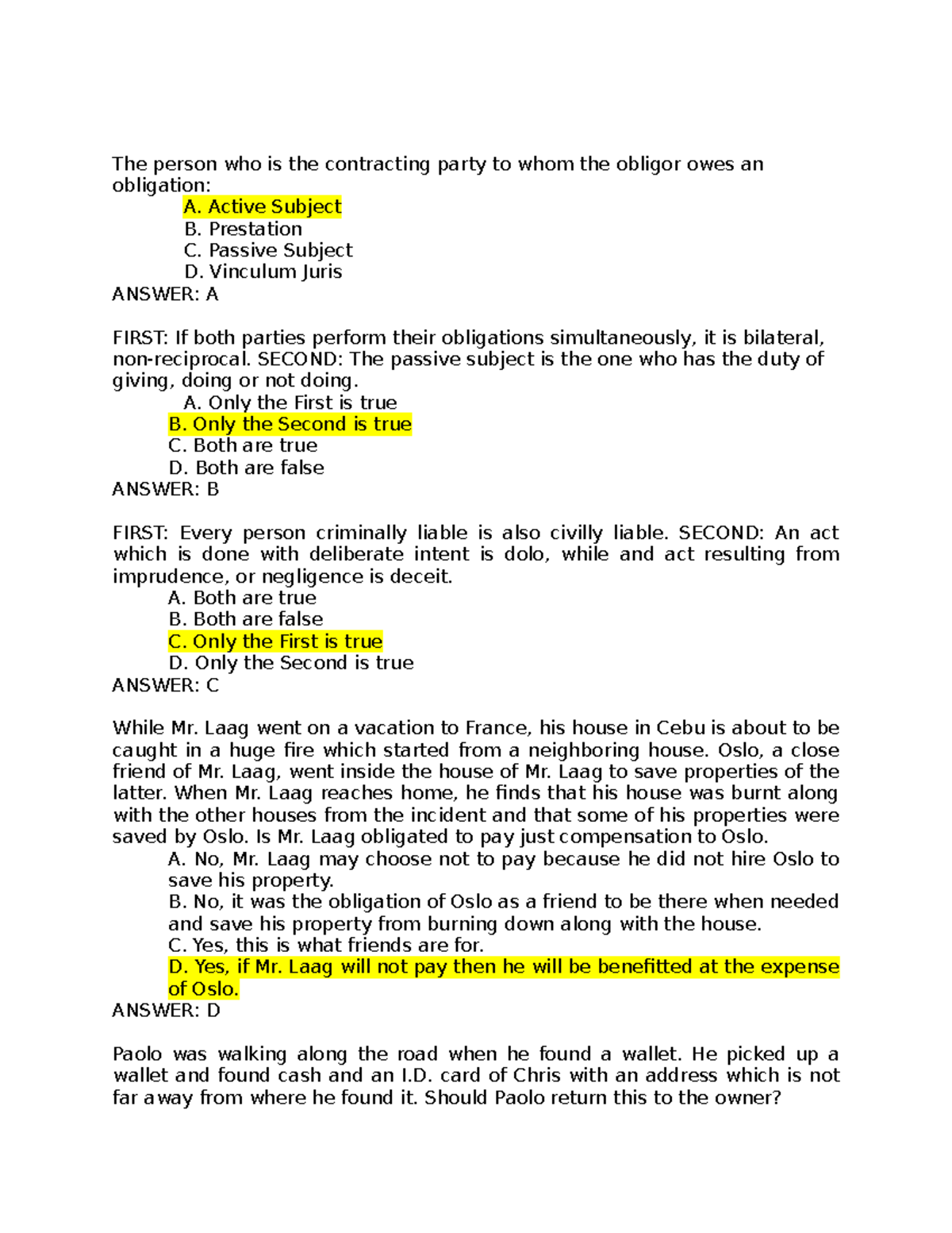 Sample/practice exam 13 November, questions and answers - The person ...