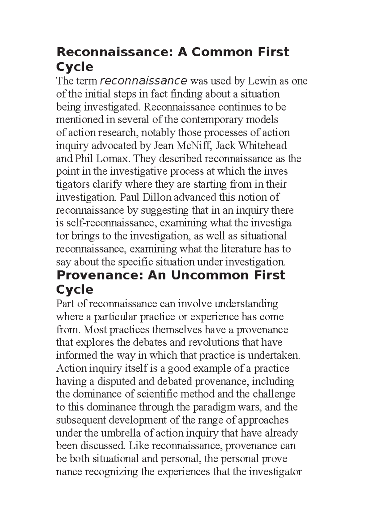 Reconnaissance A Common First Cycle - Reconnaissance: A Common First ...