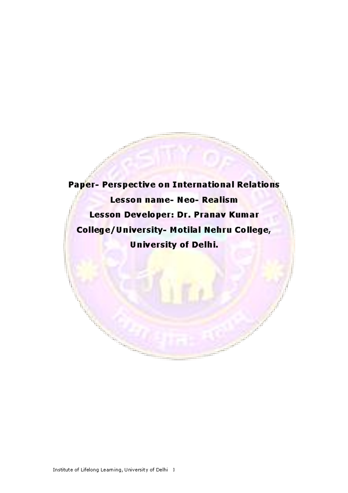 Neo Liberalism - Unit 2 IIR - Paper- Perspective on International ...