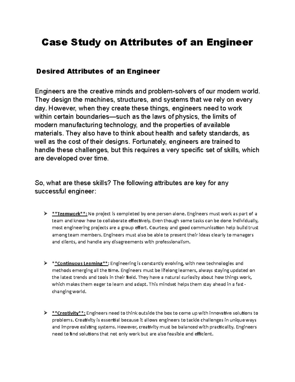 Case Study on Attributes of an Engineer - They design the machines ...