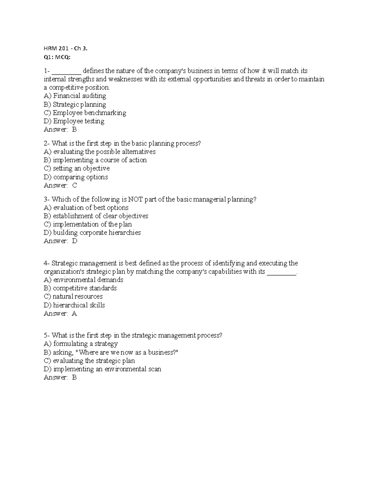 HRM 201 - Ch3 Q - yuiyukj - HRM 201 - Ch 3. Q1: MCQ: 1 ...