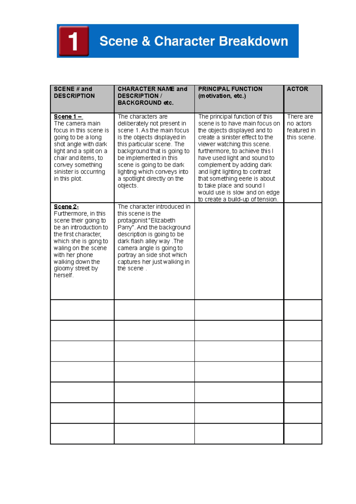 01-scene and character breakdown (Repaired) - SCENE # and DESCRIPTION ...