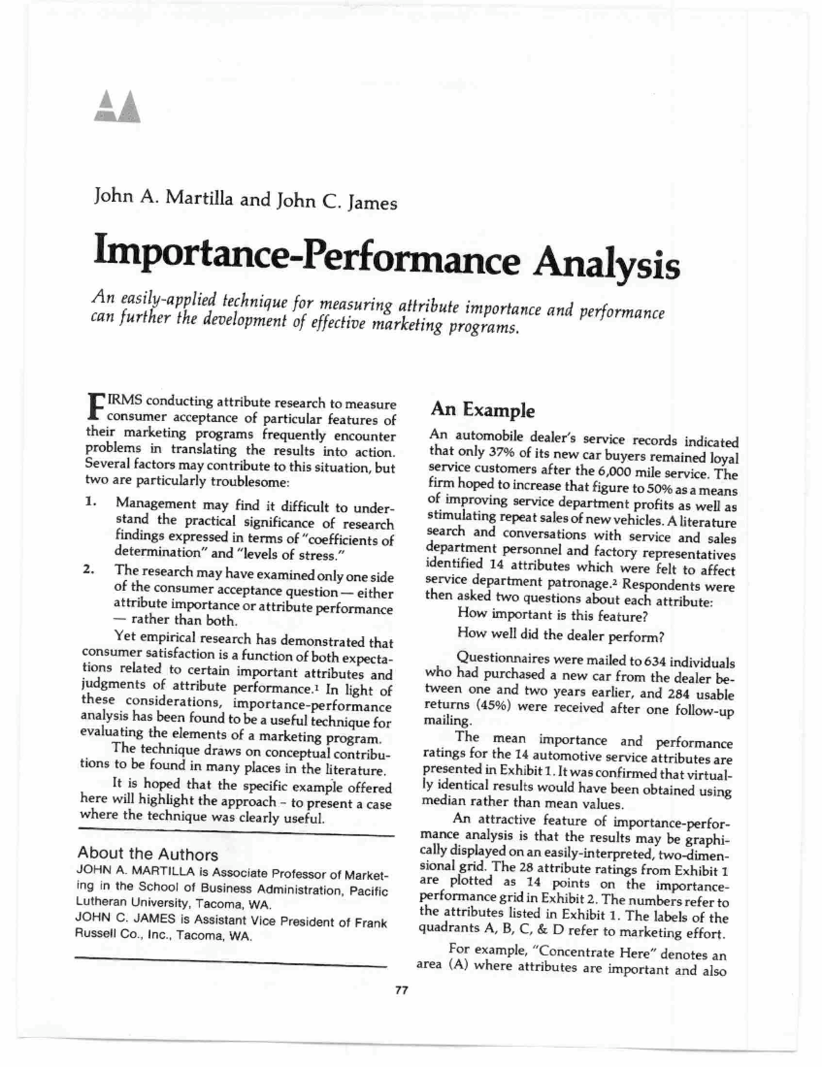 LI14 Martilla e James - Importance Performance analysis - Analisi Della ...