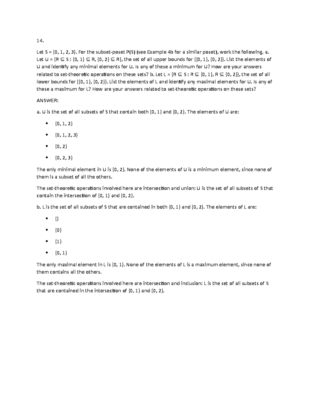 7 Introduction to Software Engineering (CSE291) - 14. Let S = {0, 1, 2, 3}. For the subset-poset ...