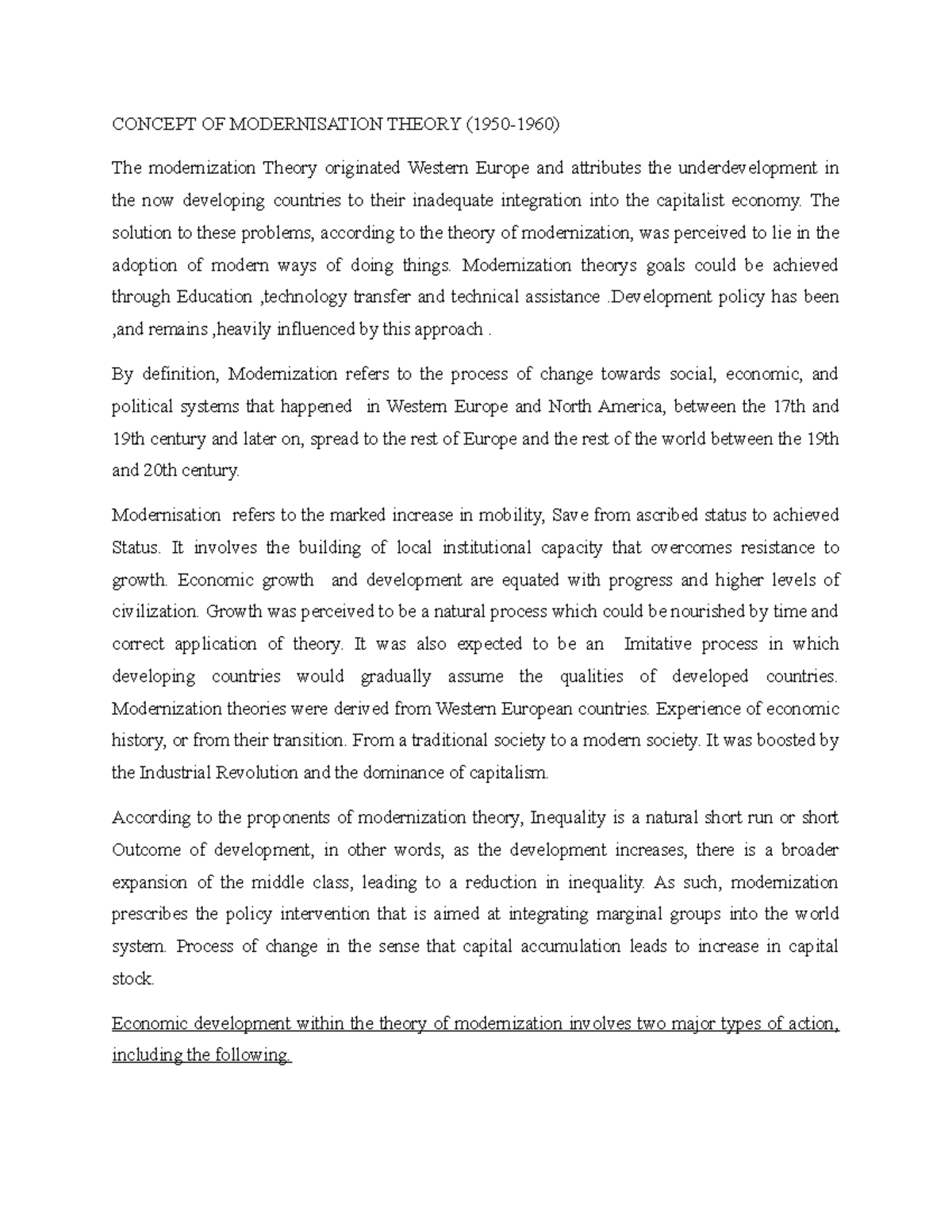 Modernisation theory class 11 - CONCEPT OF MODERNISATION THEORY (1950 ...