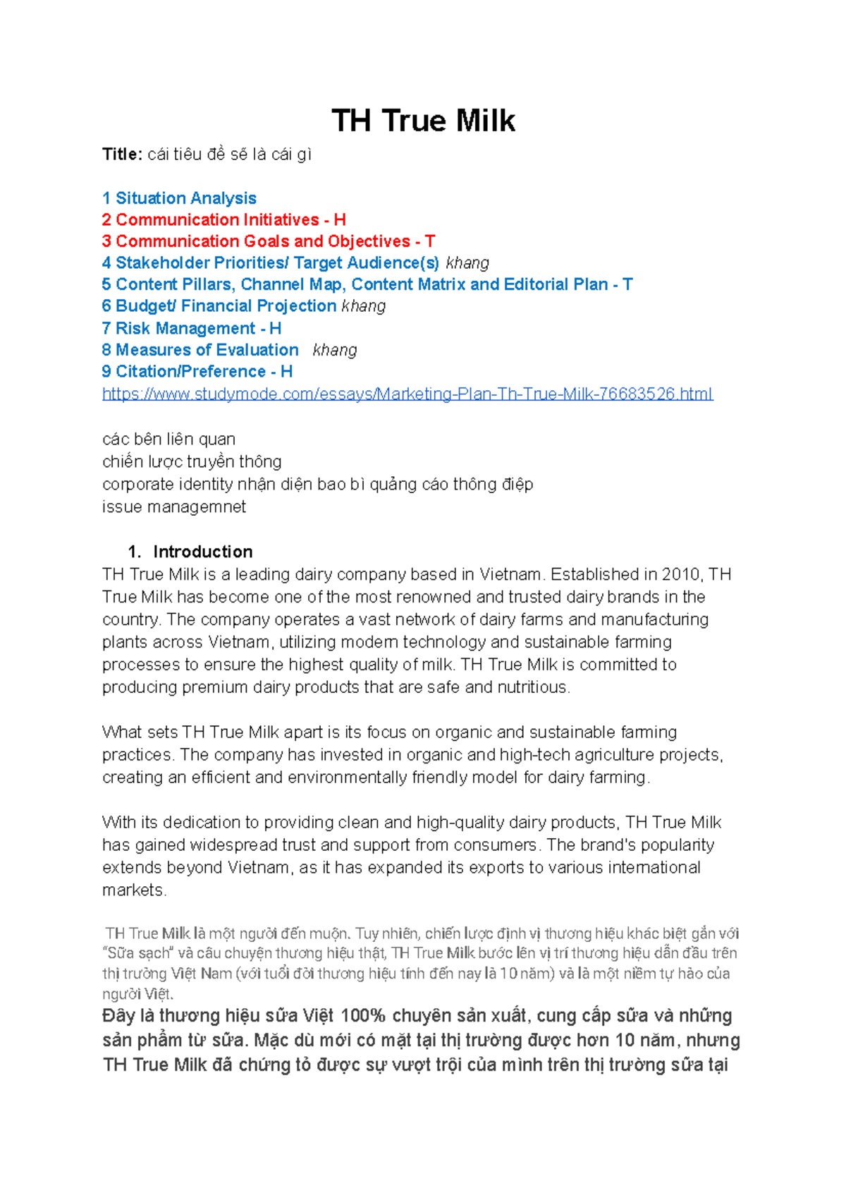 CMM PLAN CCO201 - coo plan - TH True Milk Title: cái tiêu đề sẽ là cái ...