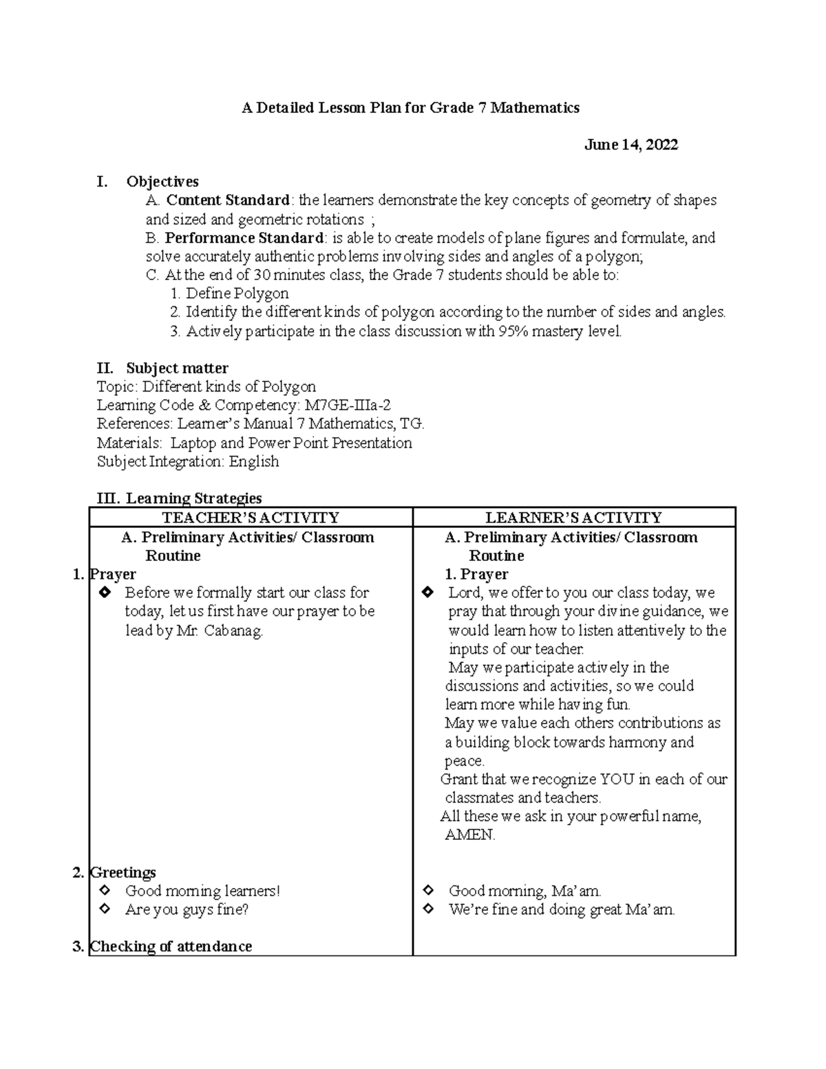 A Detailed Lesson Plan for Grade 7 Mathematics Final A Detailed