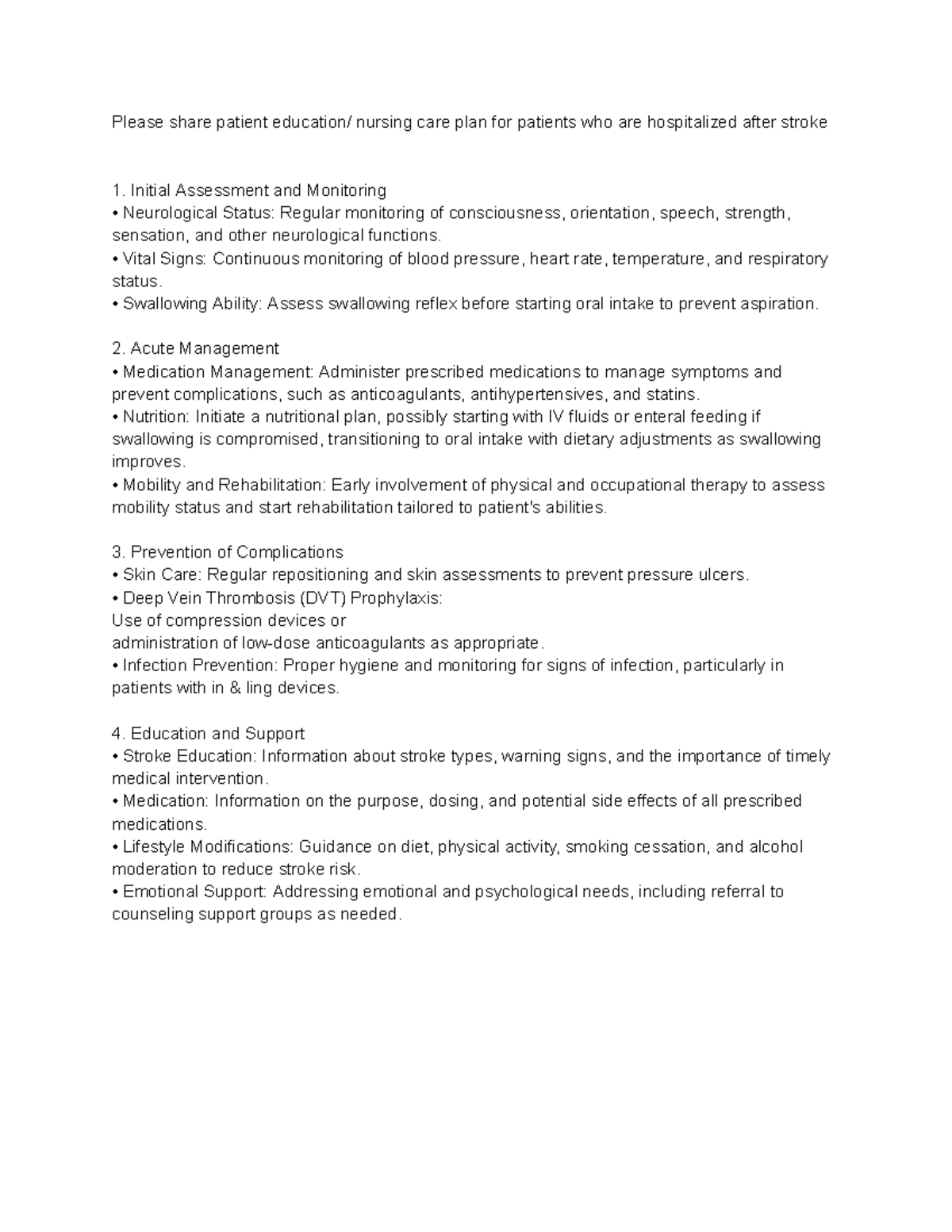 Homework 1 - Notes - Please share patient education/ nursing care plan ...