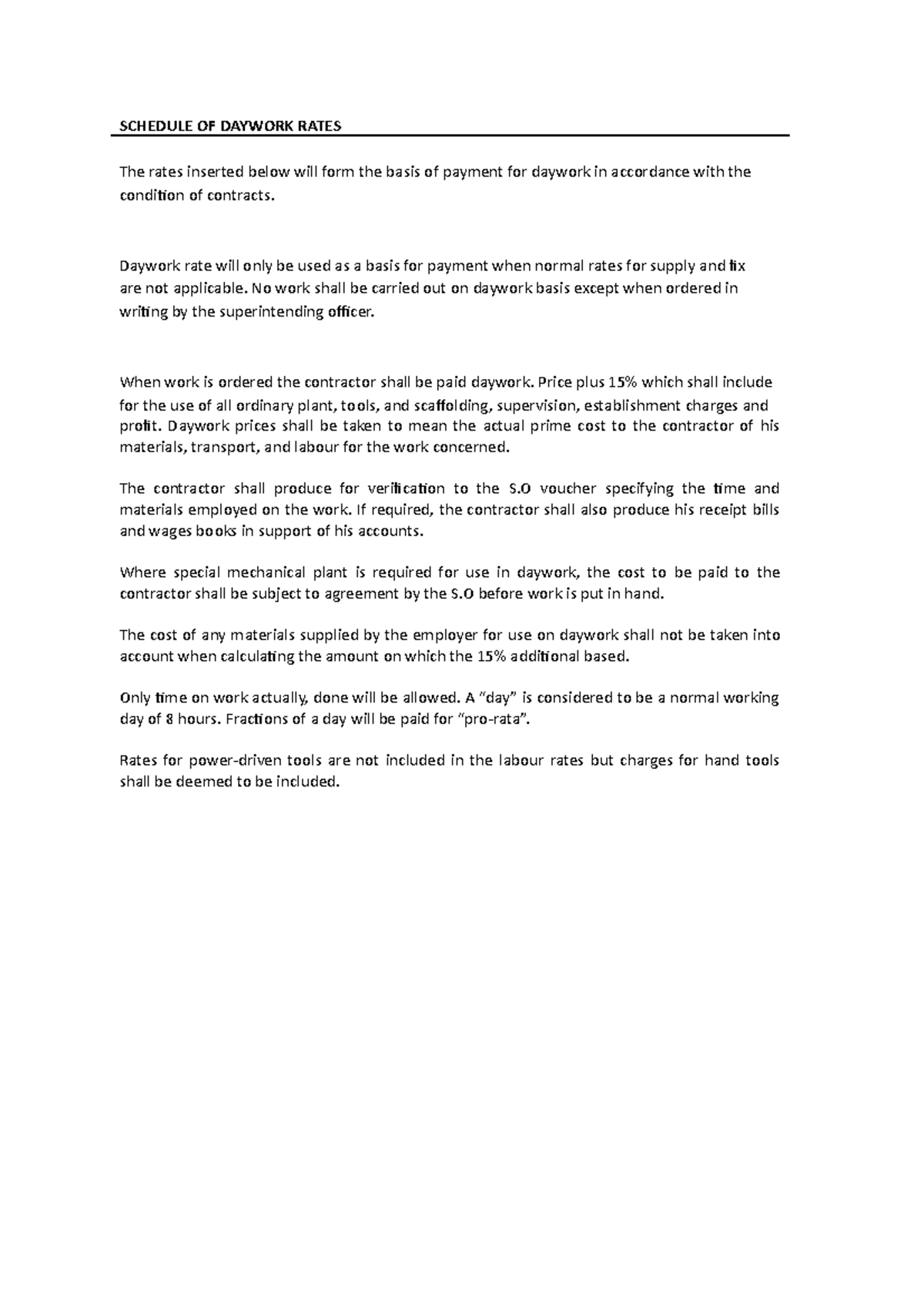 H1 Schedule OF Daywork Rates - SCHEDULE OF DAYWORK RATES The rates ...