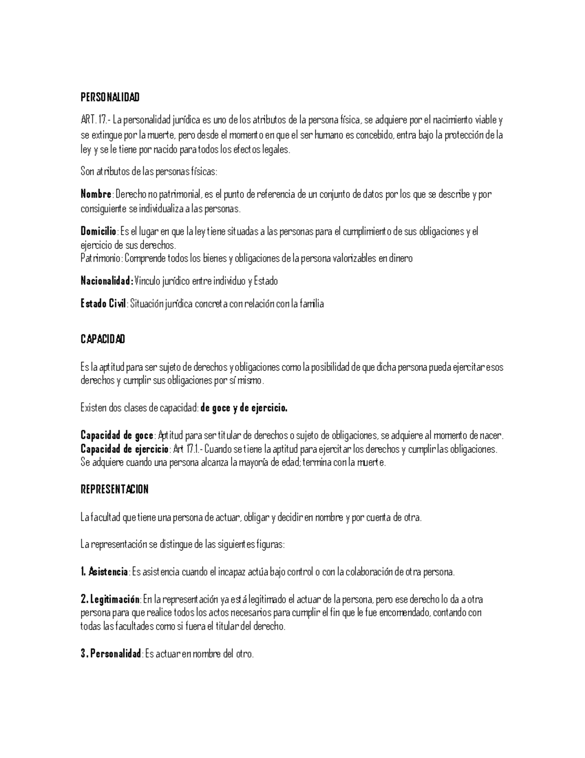 Conceptos personalidad y capacidad - Warning: TT: undefined function: 32 PERSONALIDAD ART. 17 ...