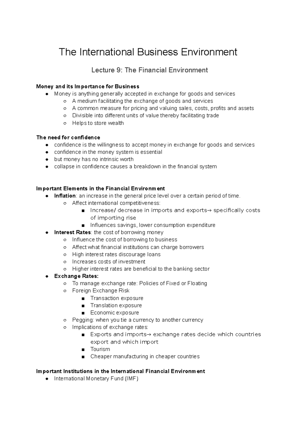 Lecture 9 The Financial Environment - The International Business ...