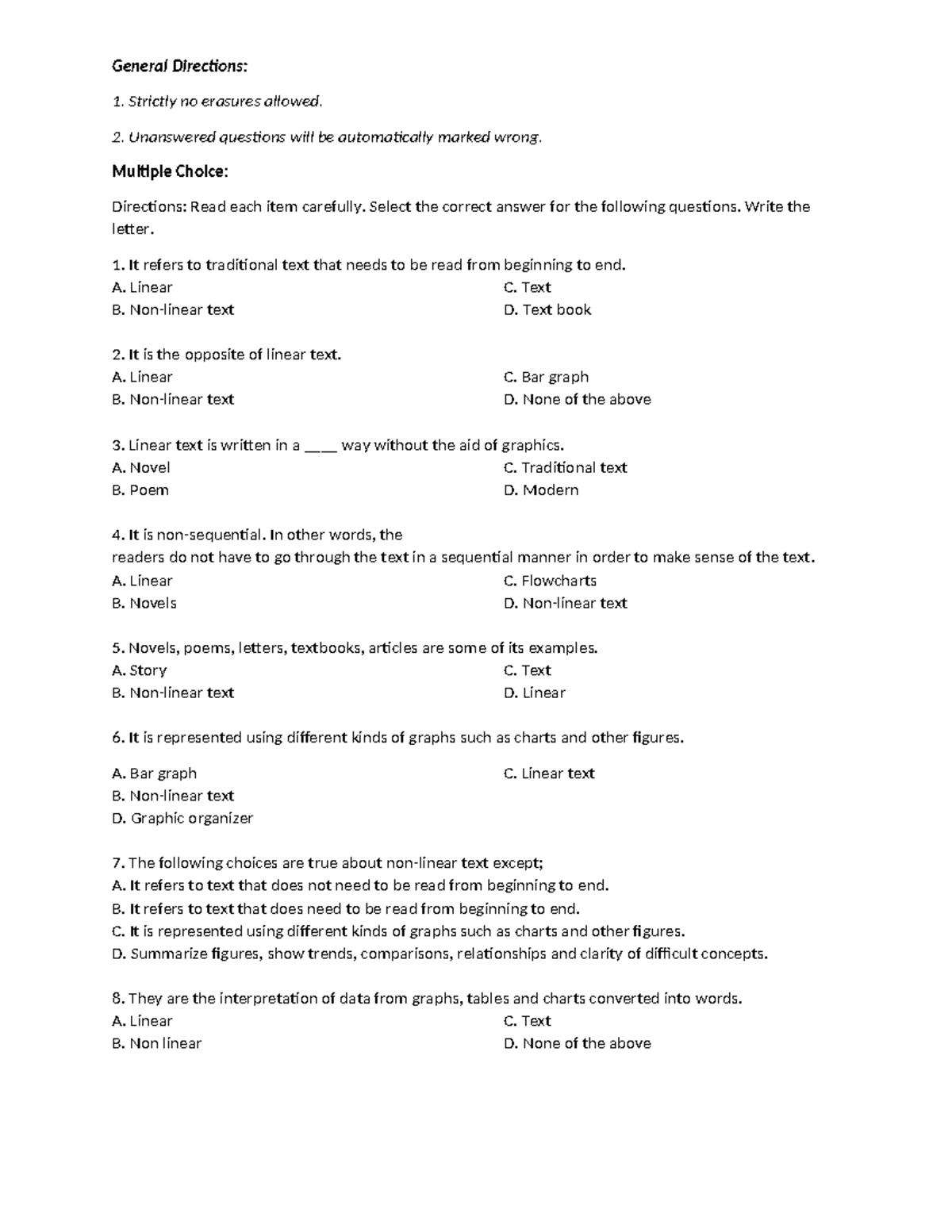 40 items test - this is a 40 item test - General Directions: Strictly ...