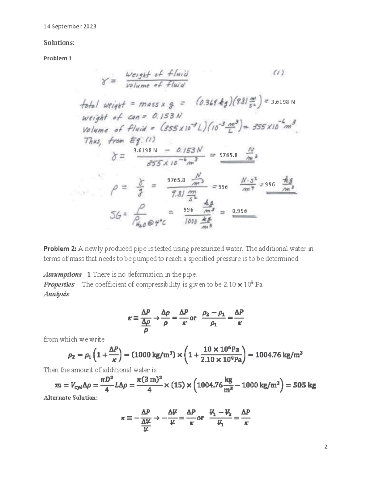 Assignment 1 - Tutorial 1 - 14 September 2023 2 Solutions: Problem 1 Problem 2: A newly produced ...