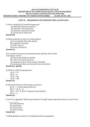 CS8501 - Theory OF Computation Question Bank with Answers - CS8501 THEORY OF COMPUTATION UNIT I ...