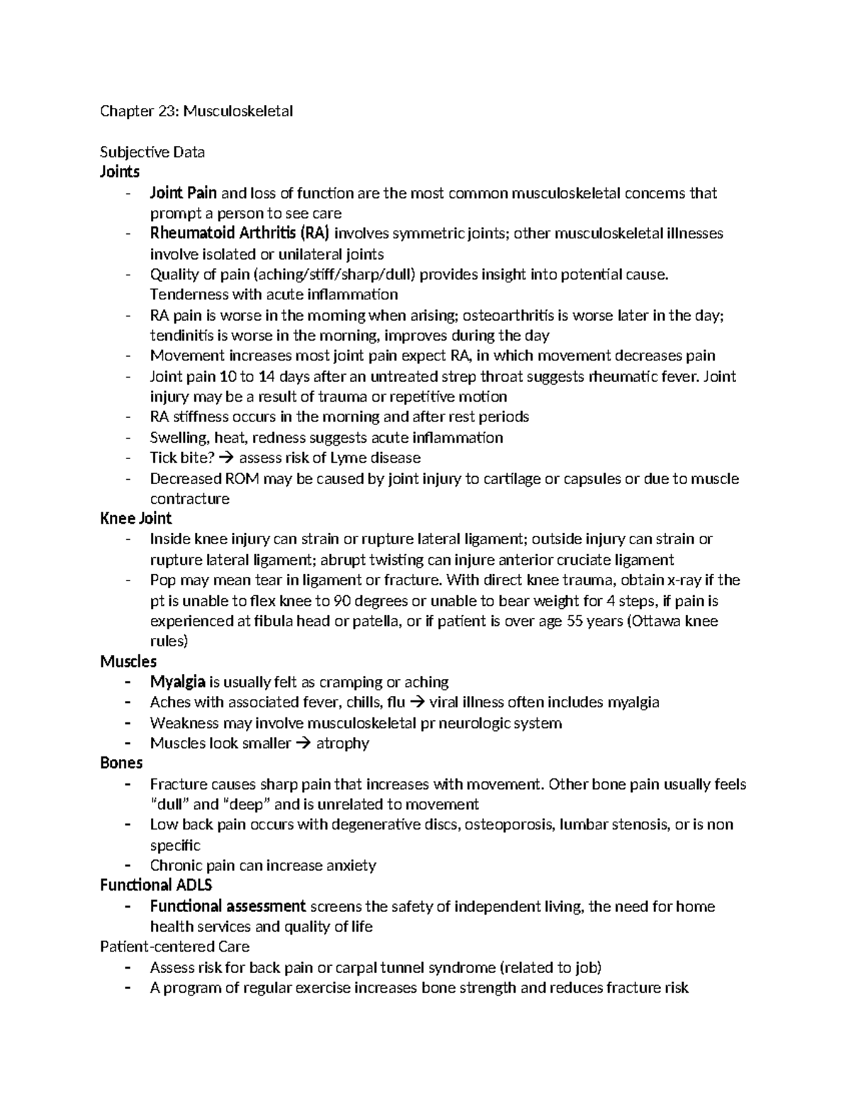 Chapter 23 - MSK - Chapter 23: Musculoskeletal Subjective Data Joints ...