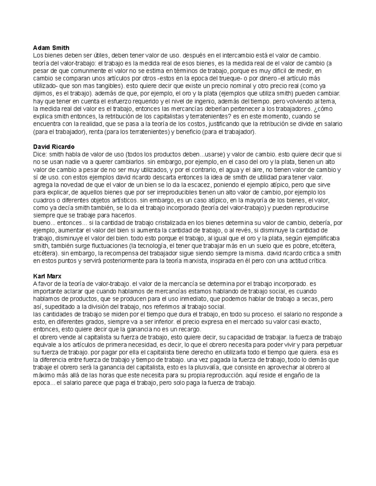 Teoria del valor, smith, ricardo, marx - Adam Smith Los bienes deben ...