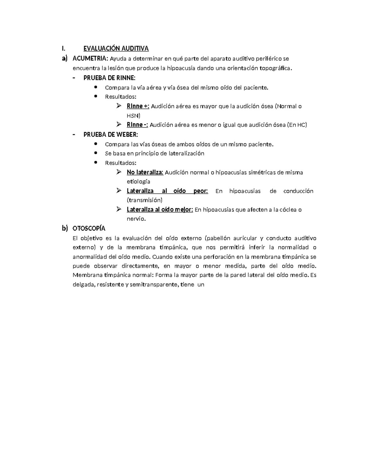 Evaluación Auditiva - I. EVALUACIÓN AUDITIVA a) ACUMETRIA: Ayuda a ...