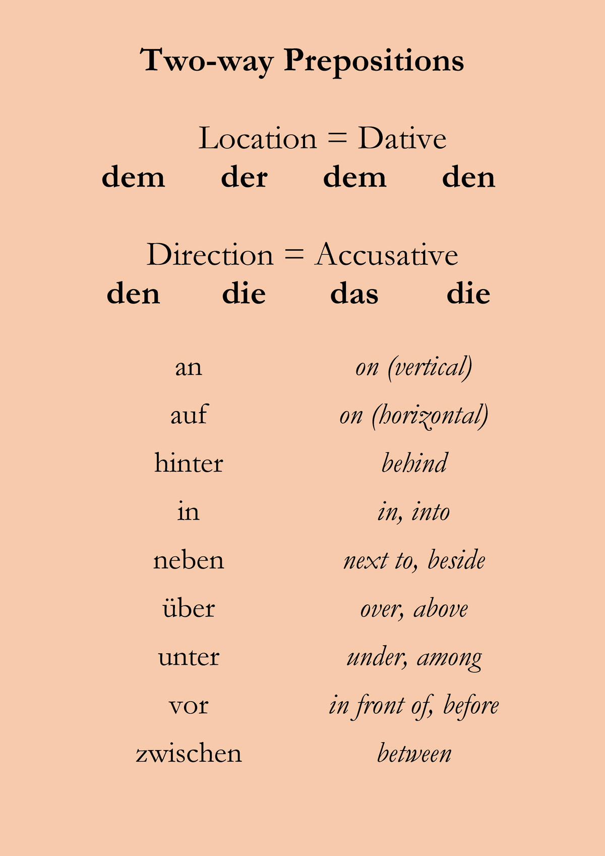 Two-way Prepositions - eeee - Two-way Prepositions Location = Dative ...