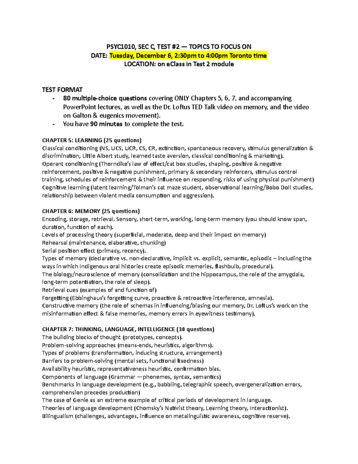 PSYC1010 SEC TEST2 - practice for test from notes and textbook ...