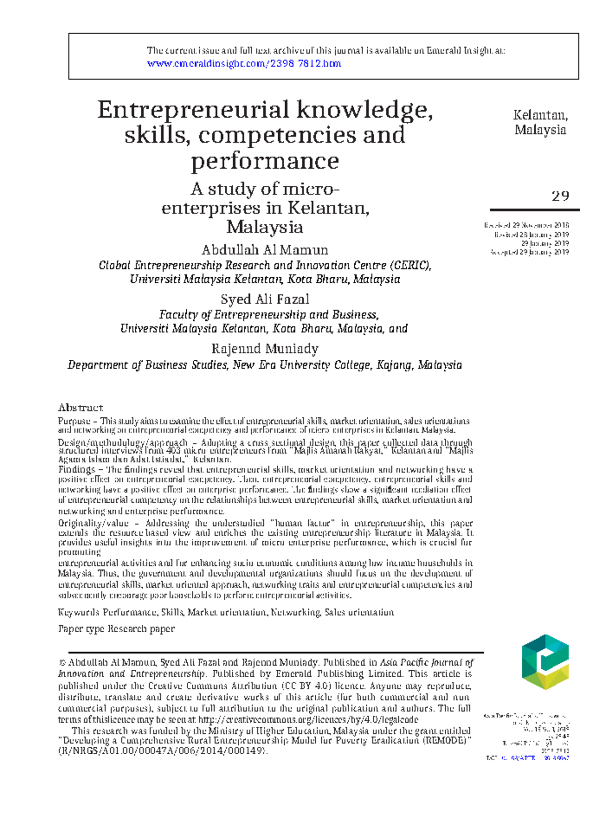 Entrepreneurial knowledge, skills,competencies and performance 2019 ...