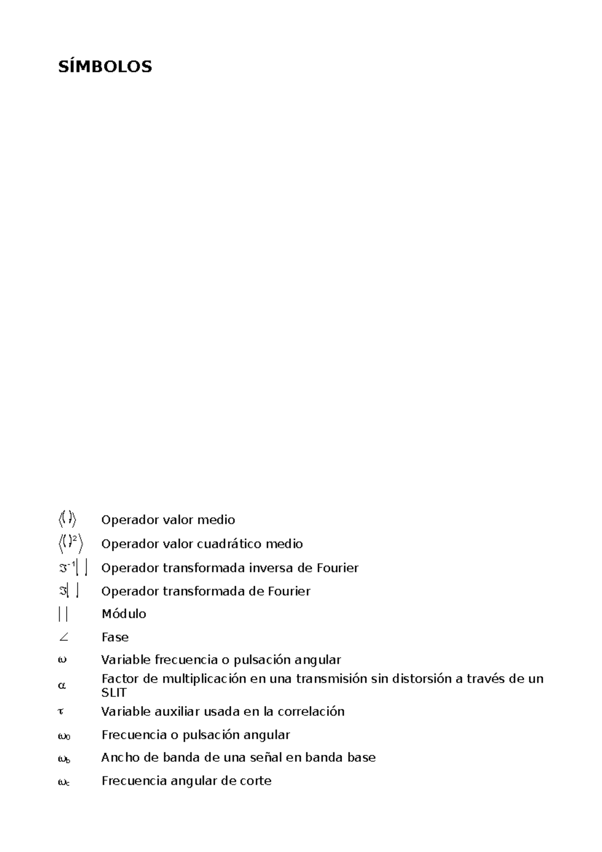 Lista de Símbolos - xxx - SÍMBOLOS Operador valor medio 2 Operador ...