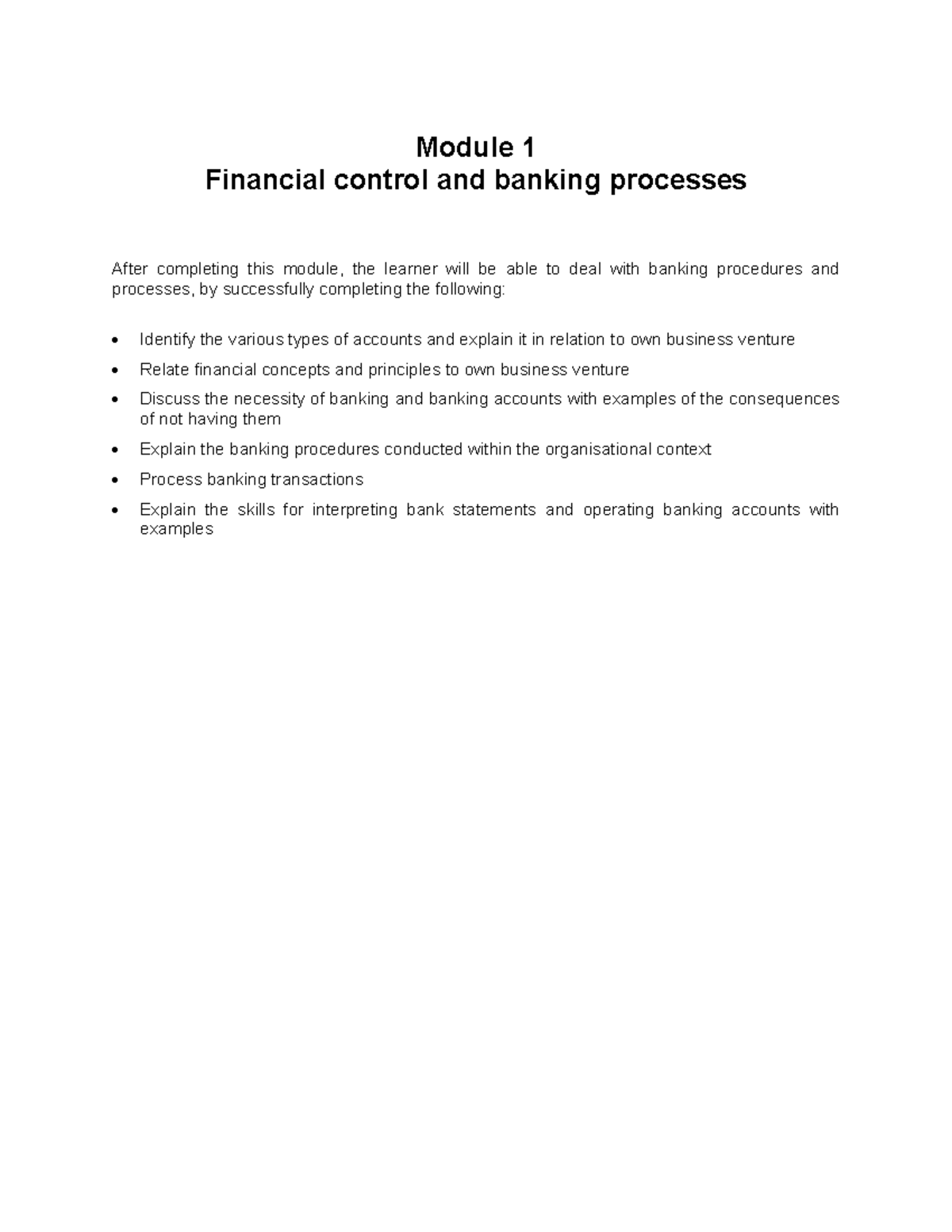 Financial control and banking processes - make a good profit), you need ...