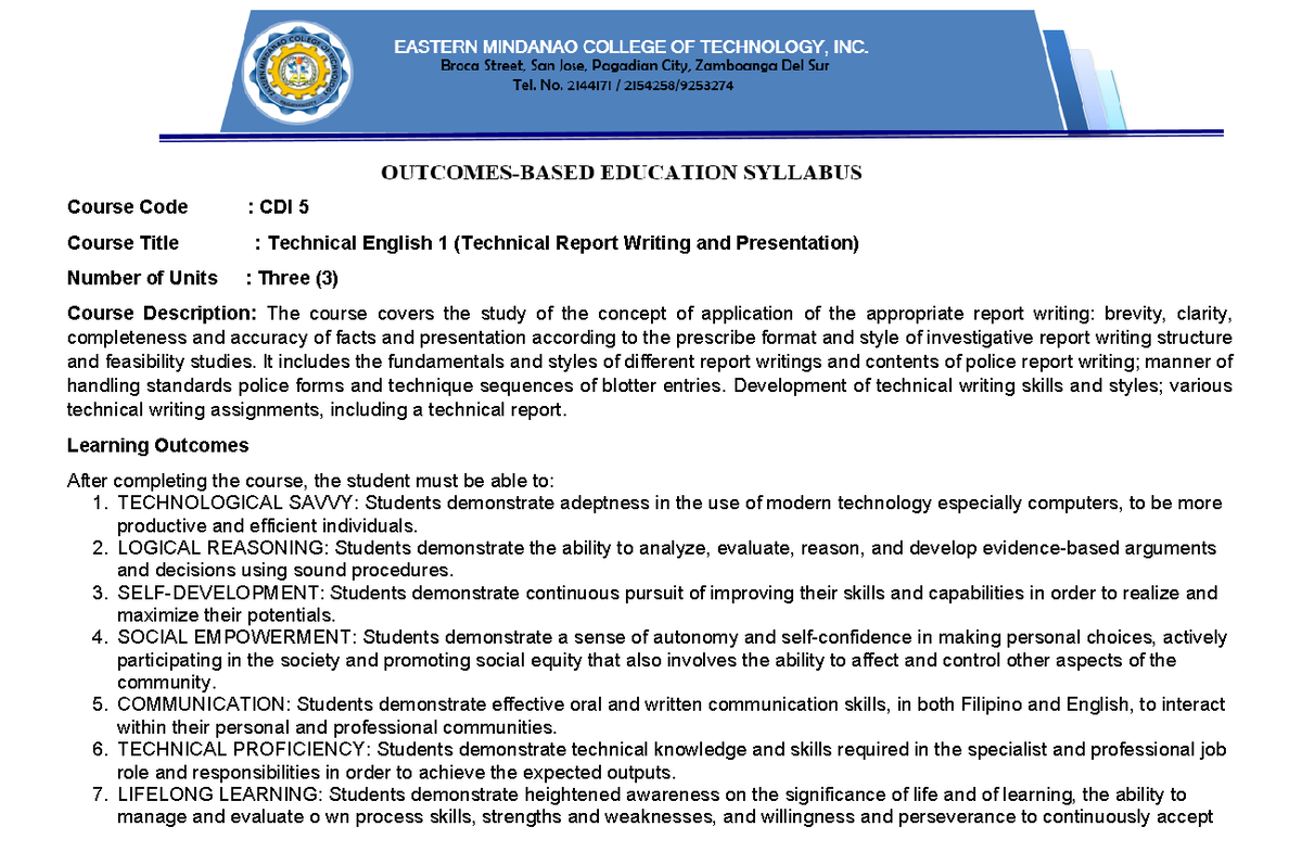 3.1CDI 5 - none - Course Code : CDI 5 Course Title : Technical English ...