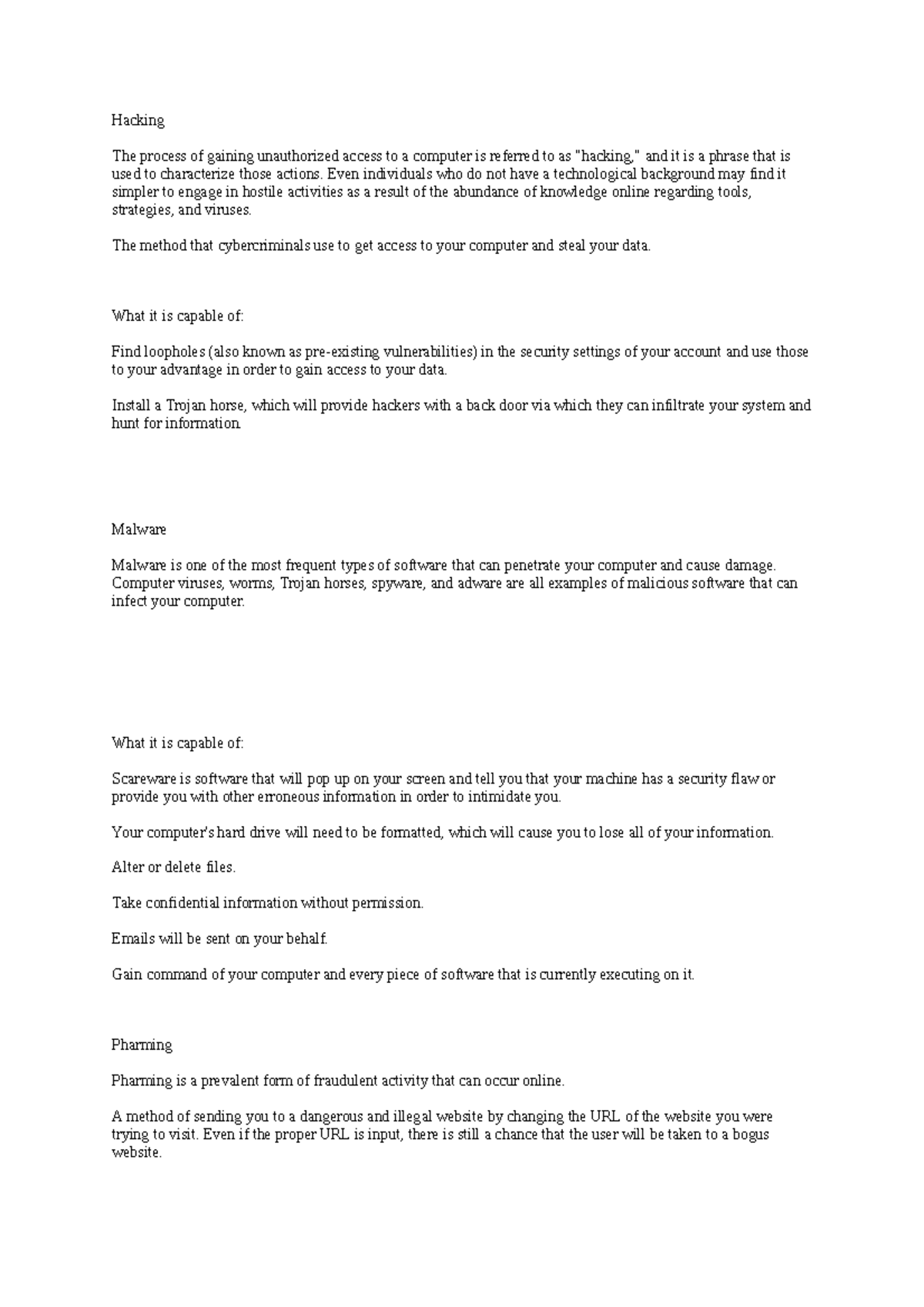 Threats on the Internet - Hacking The process of gaining unauthorized ...