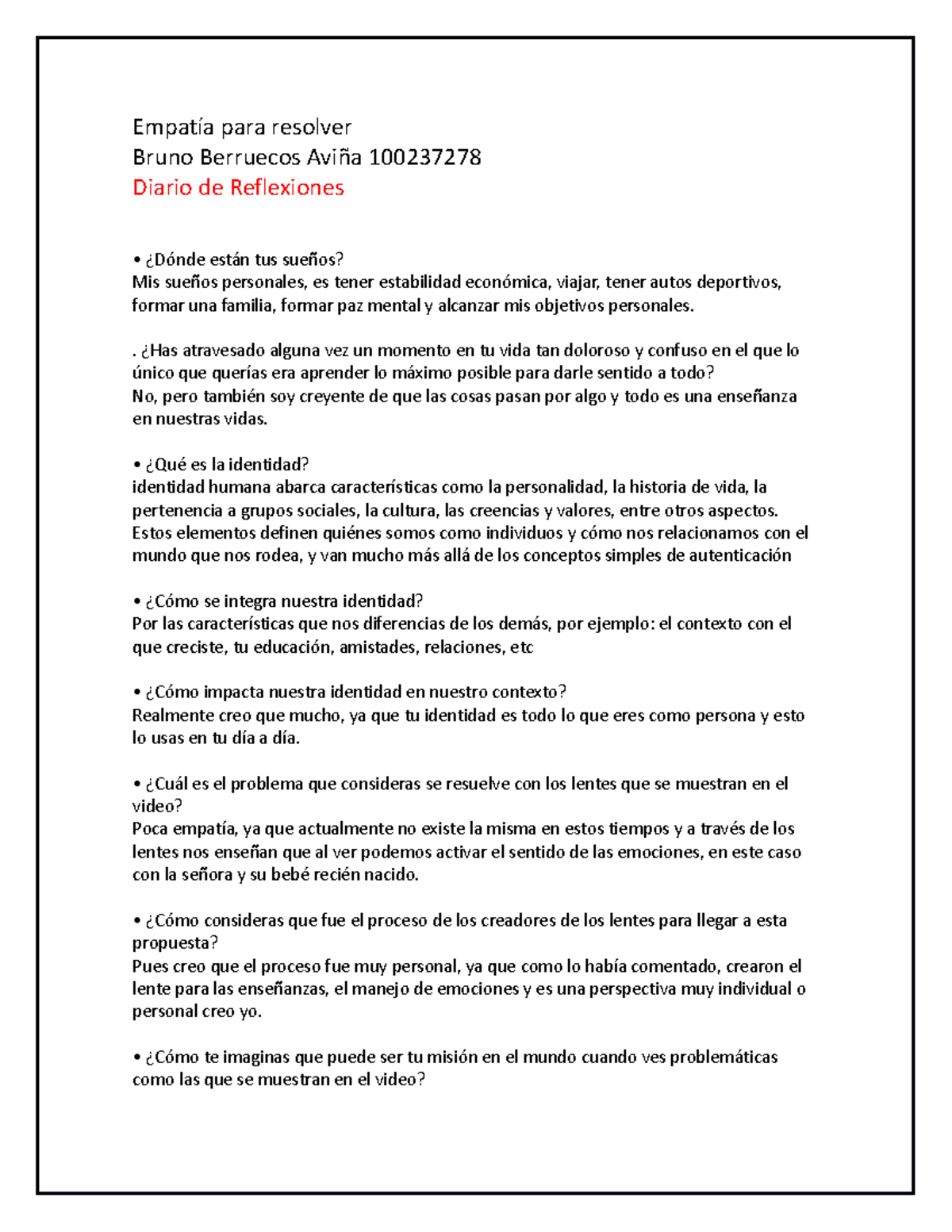Empatia Diario de reflexiones - Empatía para resolver Bruno Berruecos Aviña 100237278 Diario de ...