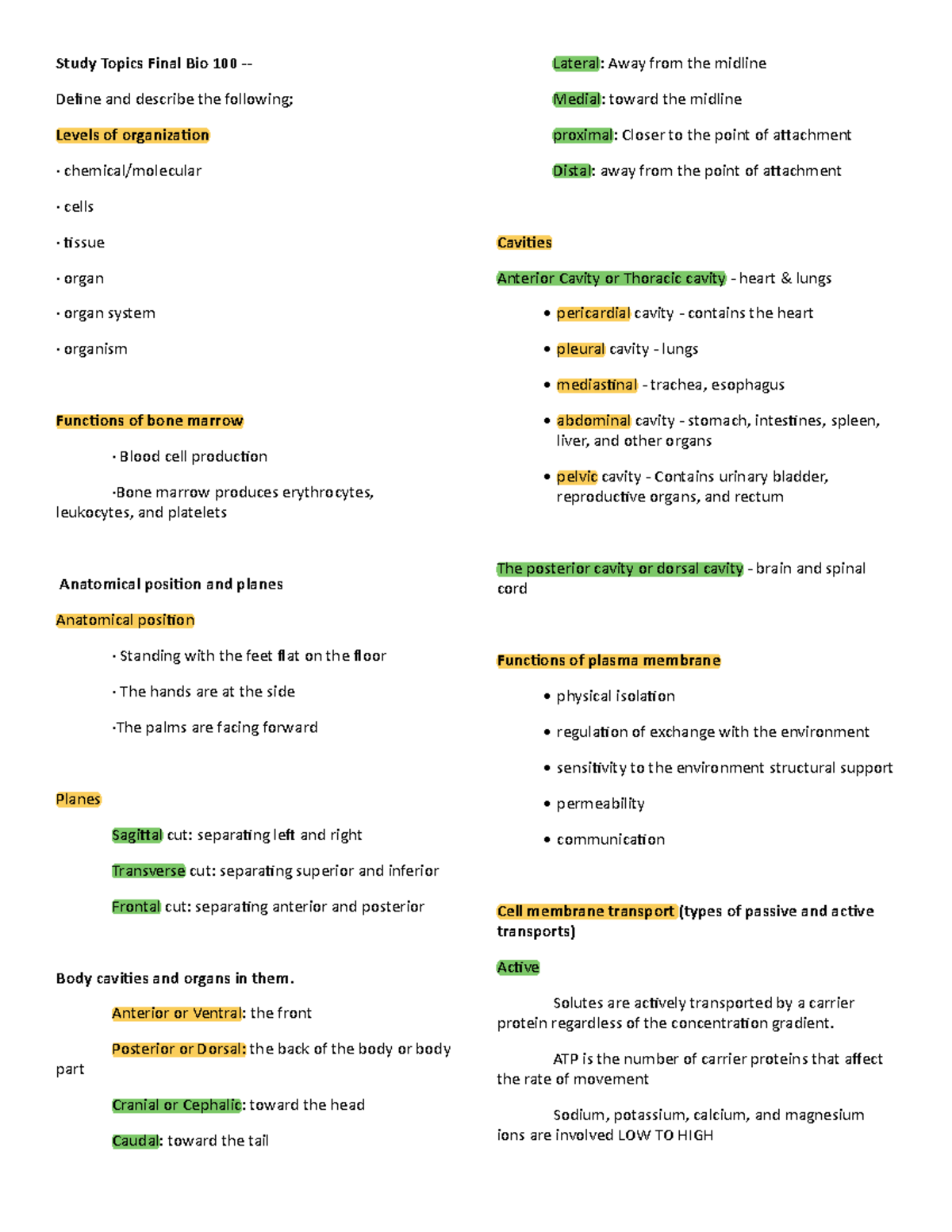 Final Exam BIO 100 Study Guide Anatomy - Study Topics Final Bio 100 ...