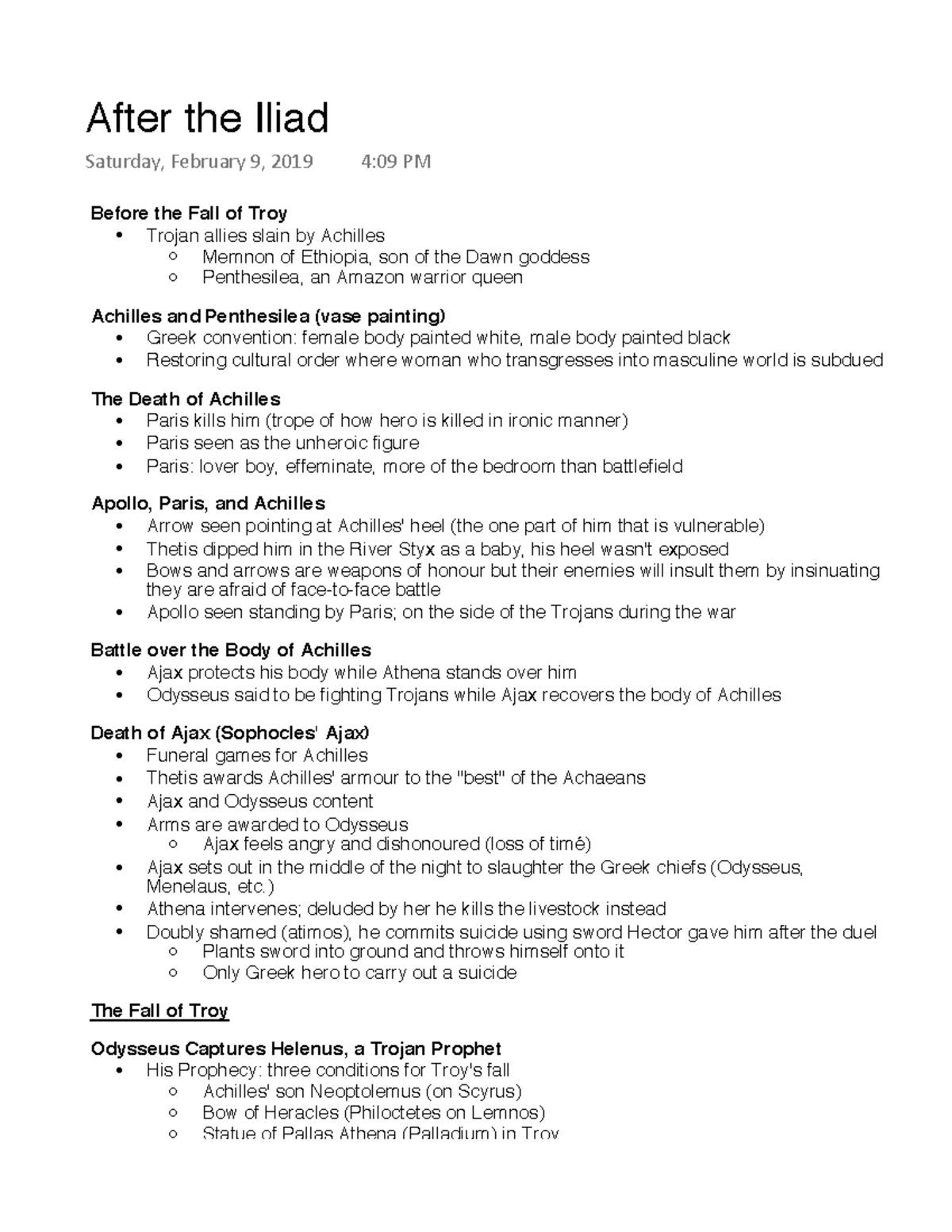 LECTURE: After the Iliad - Before the Fall of Troy Trojan allies slain ...