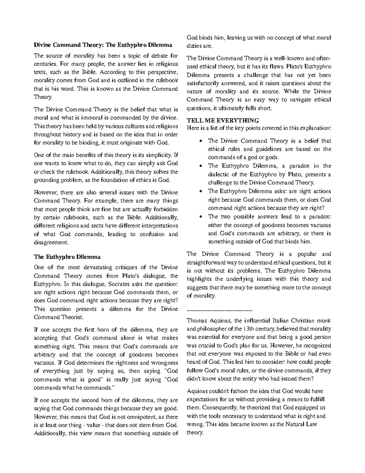 Ethics Reading Materials - Divine Command Theory: The Euthyphro Dilemma ...