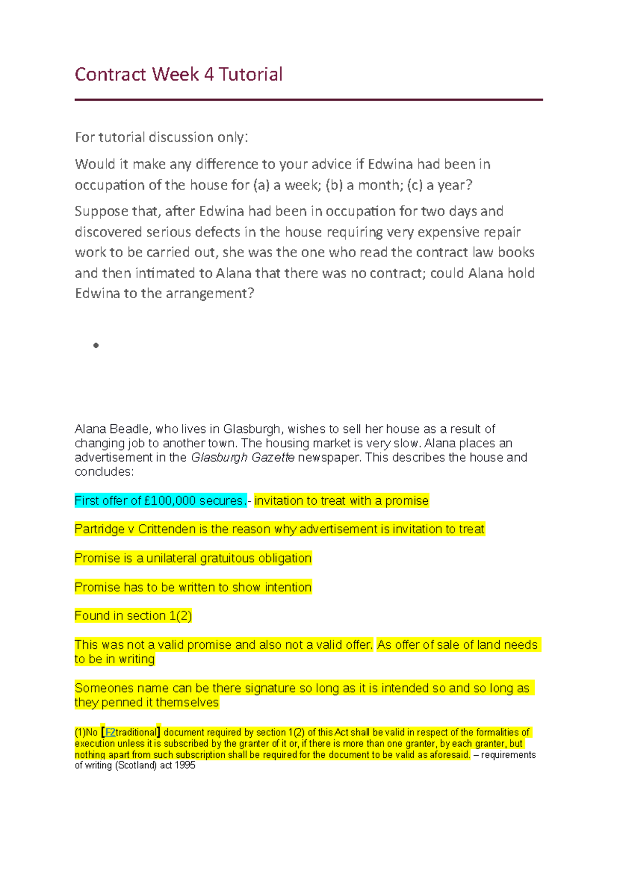 Contract Week 4 Tutorial - Contract Week 4 Tutorial For tutorial discussion only: Would it make ...