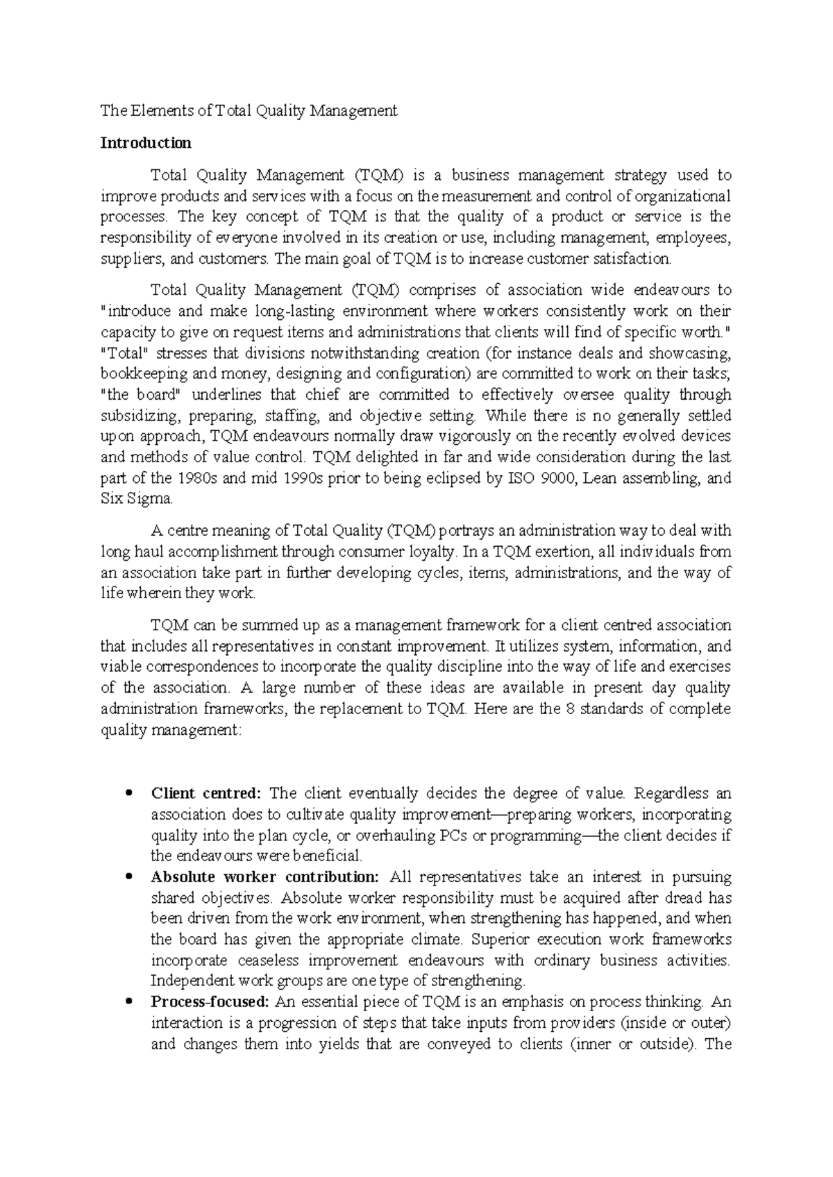 The Elements of Total Quality Management - The Elements of Total ...