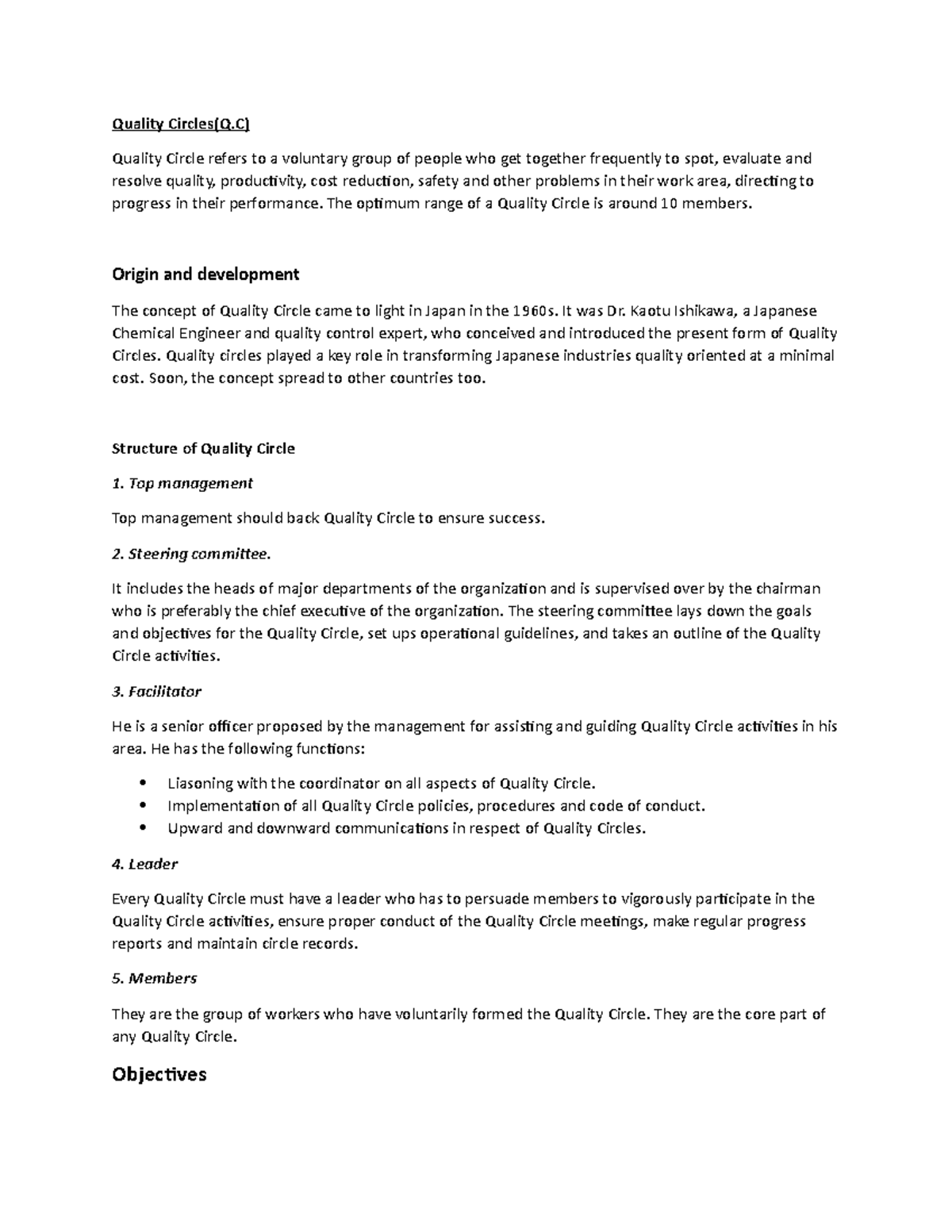 Process,structure and objectives of Quality Circles(Q - Quality Circles ...