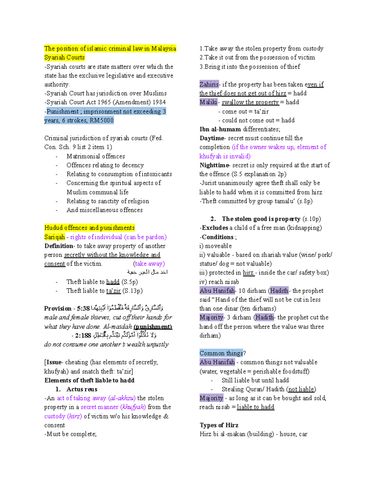 Islamic criminal law notes - The position of islamic criminal law in ...