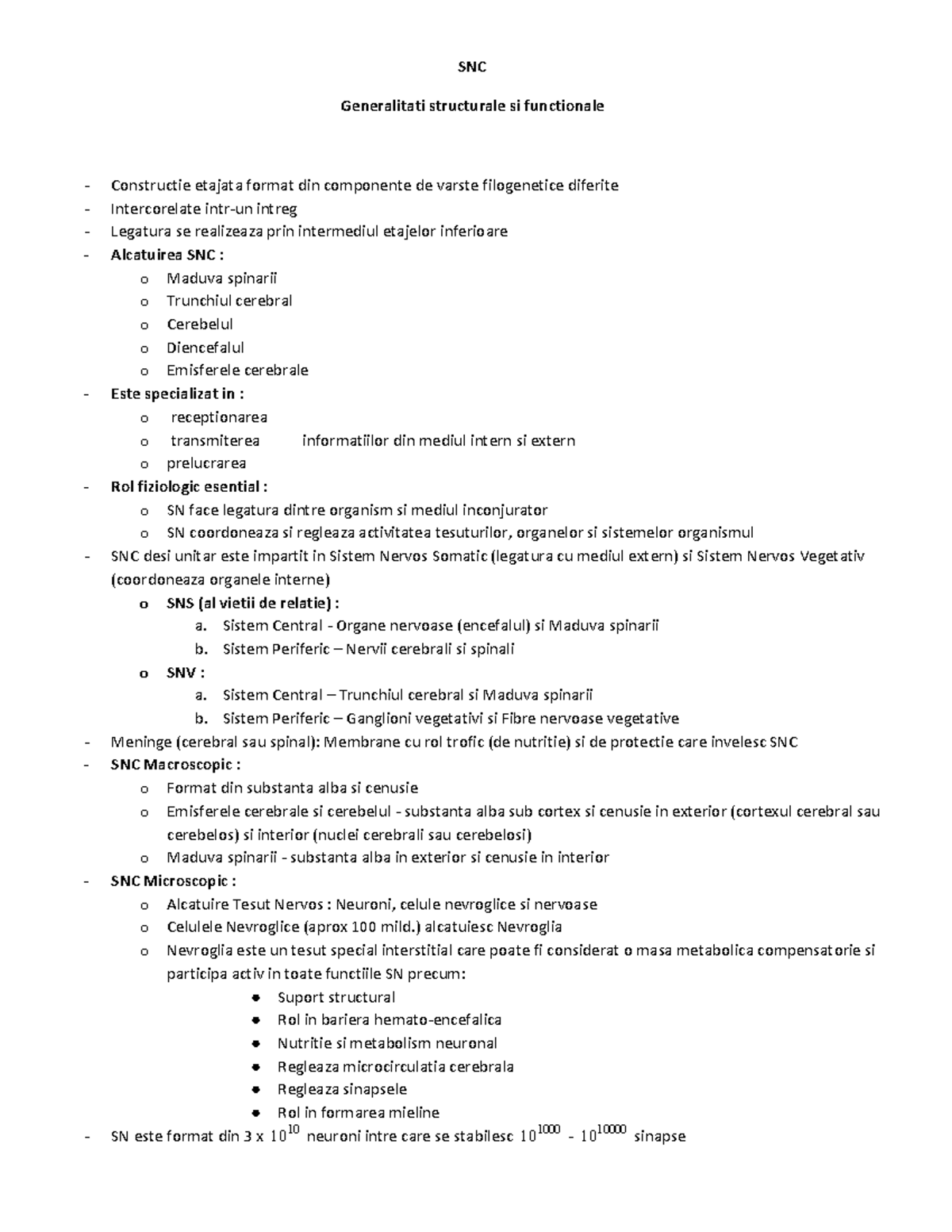 Neuro Corectat - Lecture notes 1-14 - SNC Generalitati structurale si ...