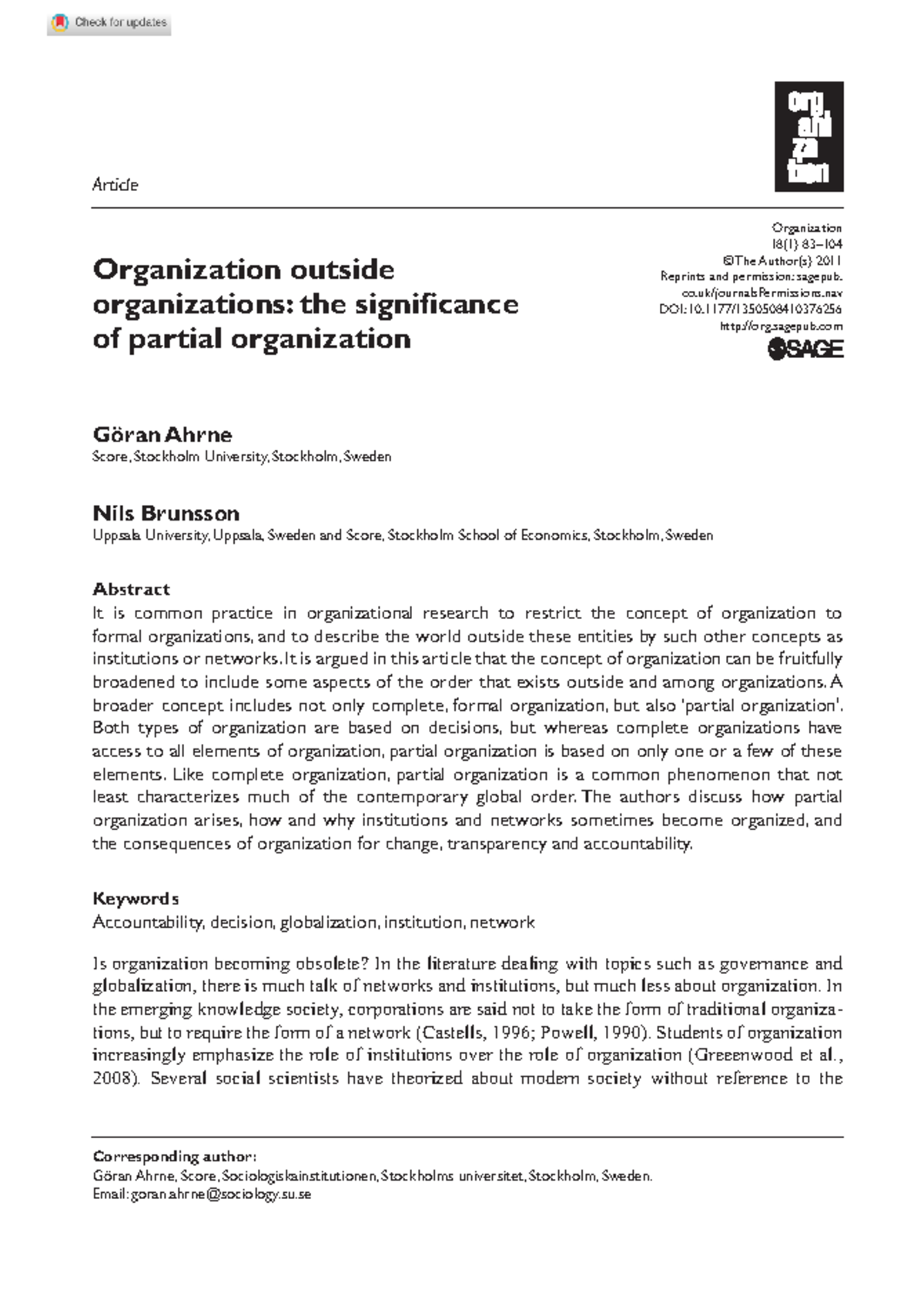Organization-outside-organizations Skriv UT IGEN - Article Organization ...