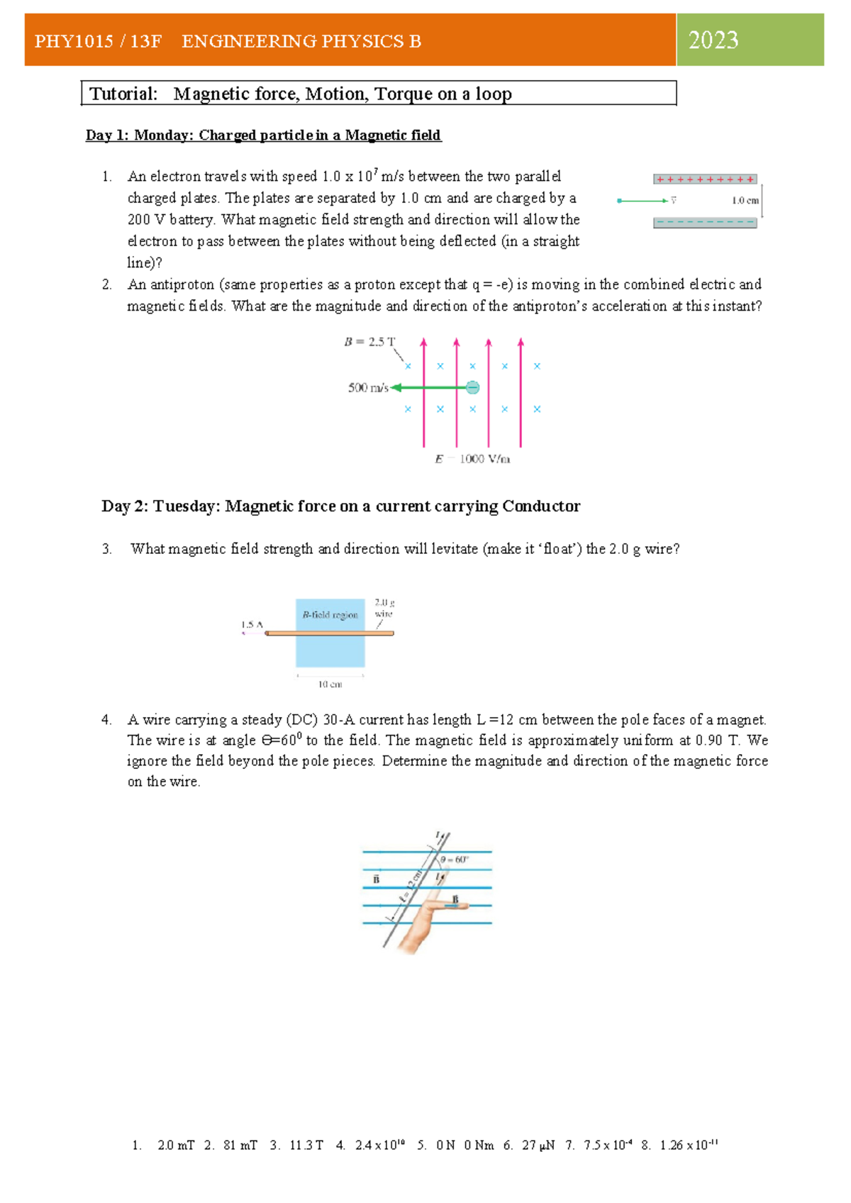 Tutorial week - This belongs to PHY1015which is the equivalent to of 1013F - PHY1015 / 13F - Studocu