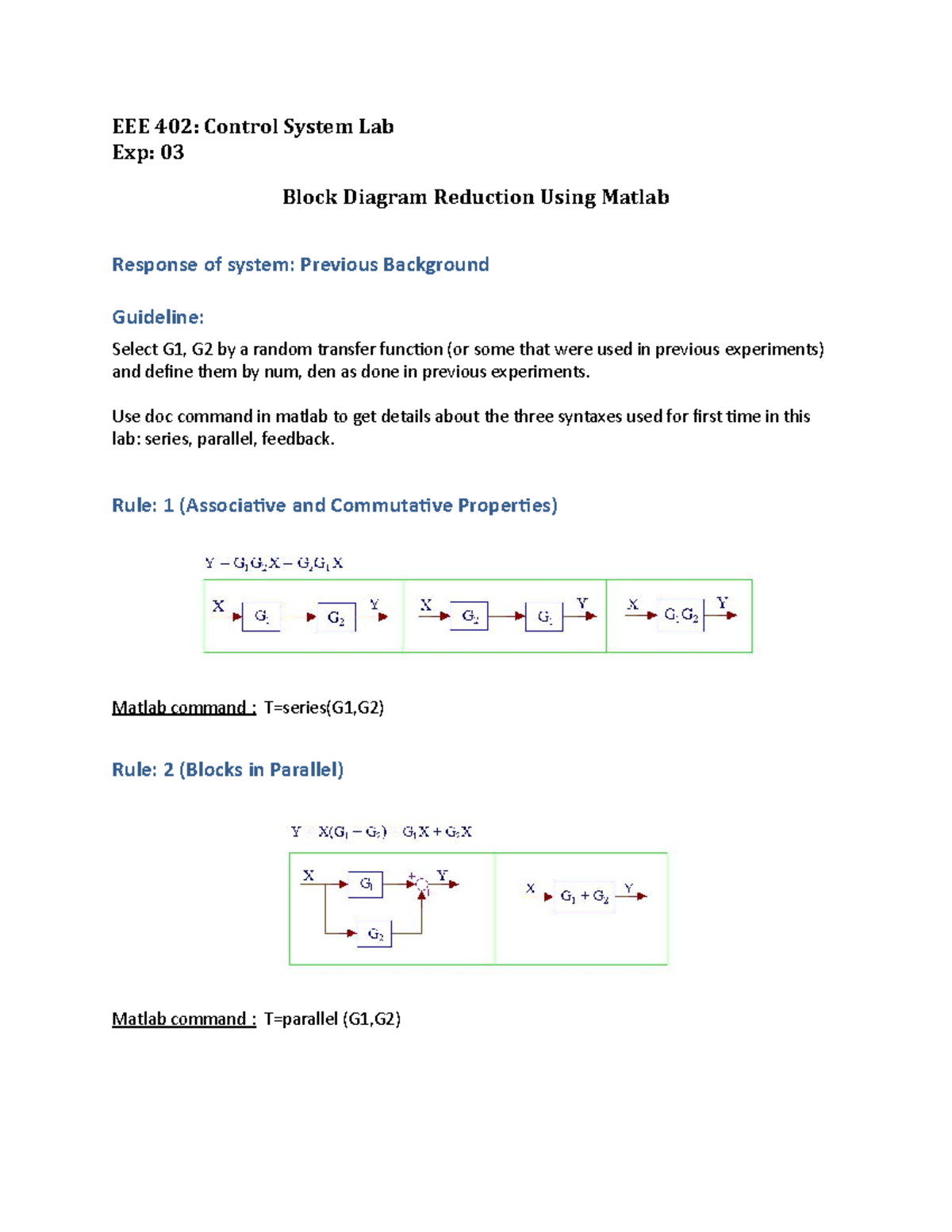 LAB 3 - Lab materials. - EEE 402: Control System Lab Exp: 03 Block Diagram Reduction Using ...