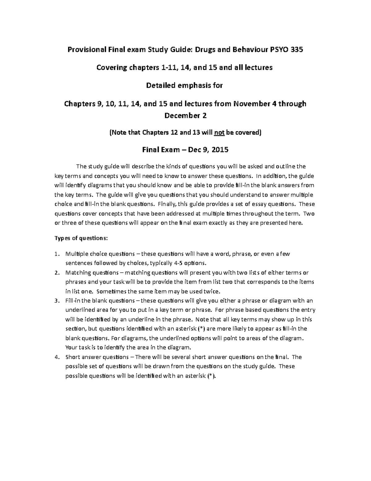 Study Guide Final Exam - Summary Drug Use and Abuse - Provisional Final ...