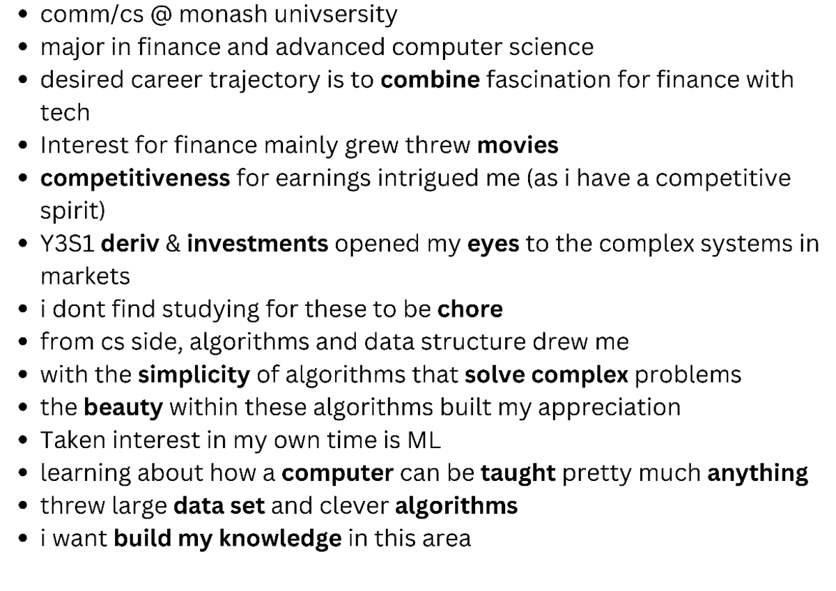 Commcs @ monash univsersity major in finance and advanced computer ...