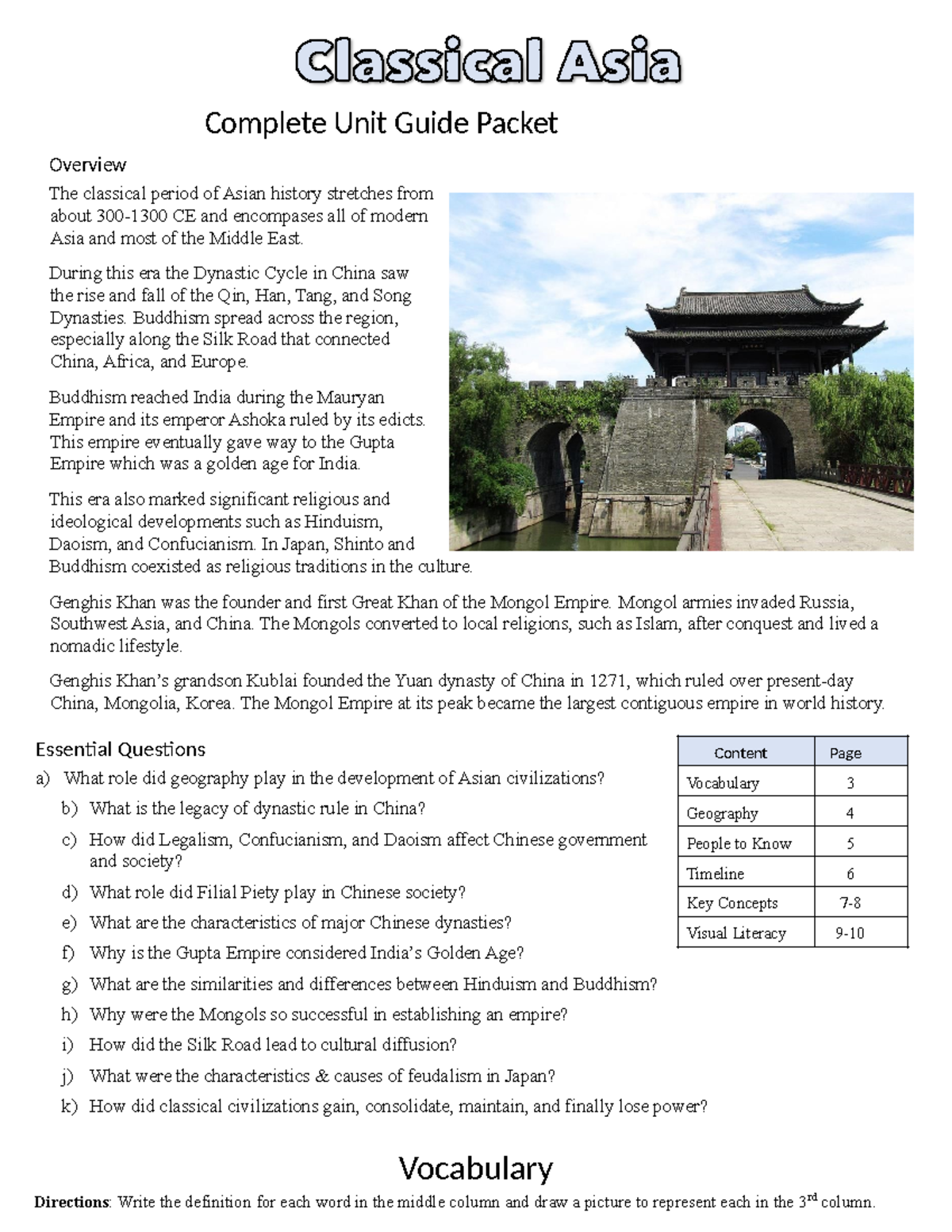 00 - Classical Asia Unit Packet - Complete Unit Guide Packet Overview ...
